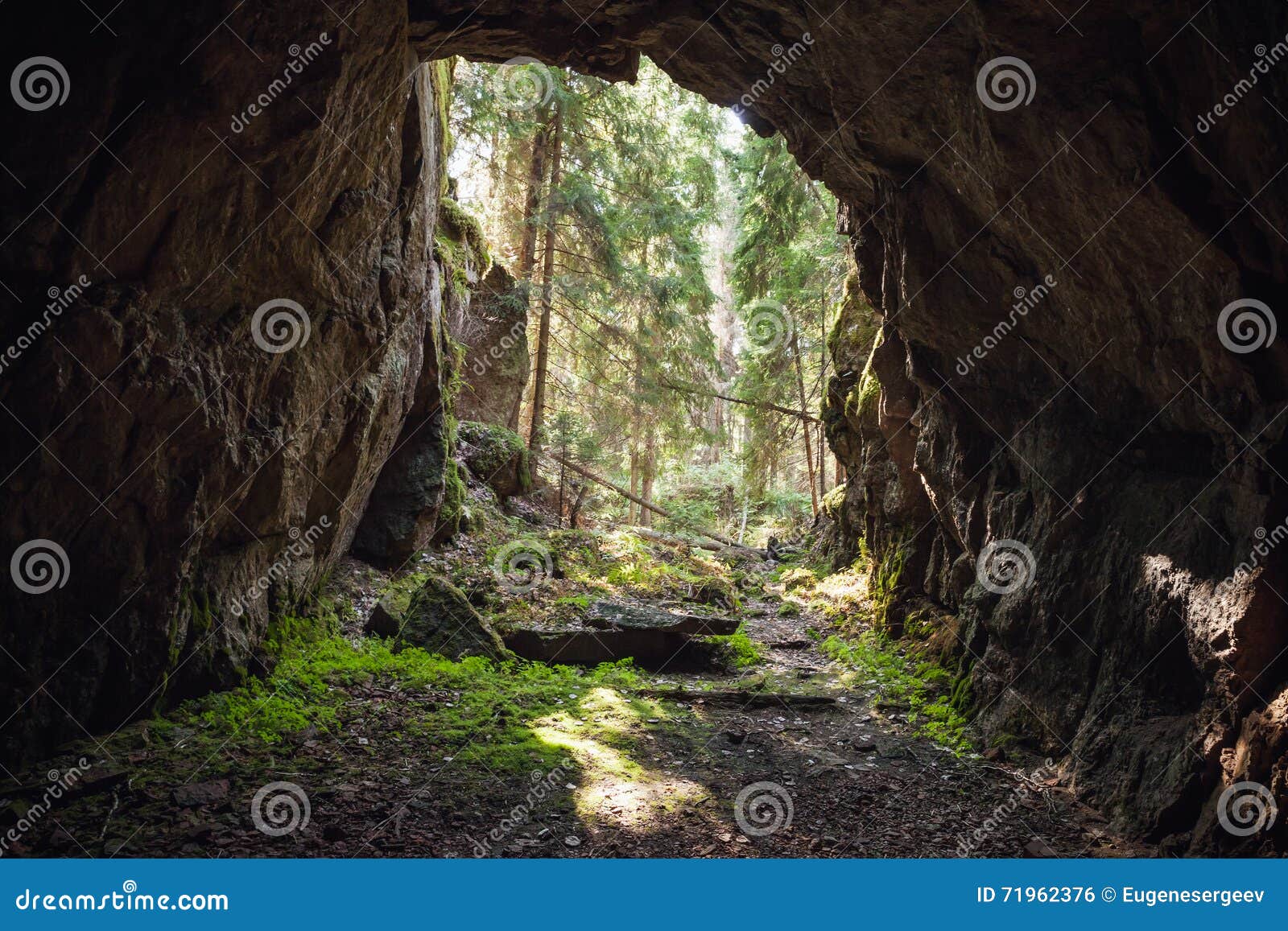 Exit To Forest From The Dark Rocky Cave Stock Photo - Image of ...