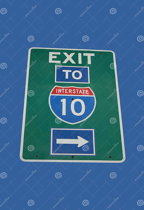 Exit to Interstate 10 sign stock image. Image of sign - 3414151