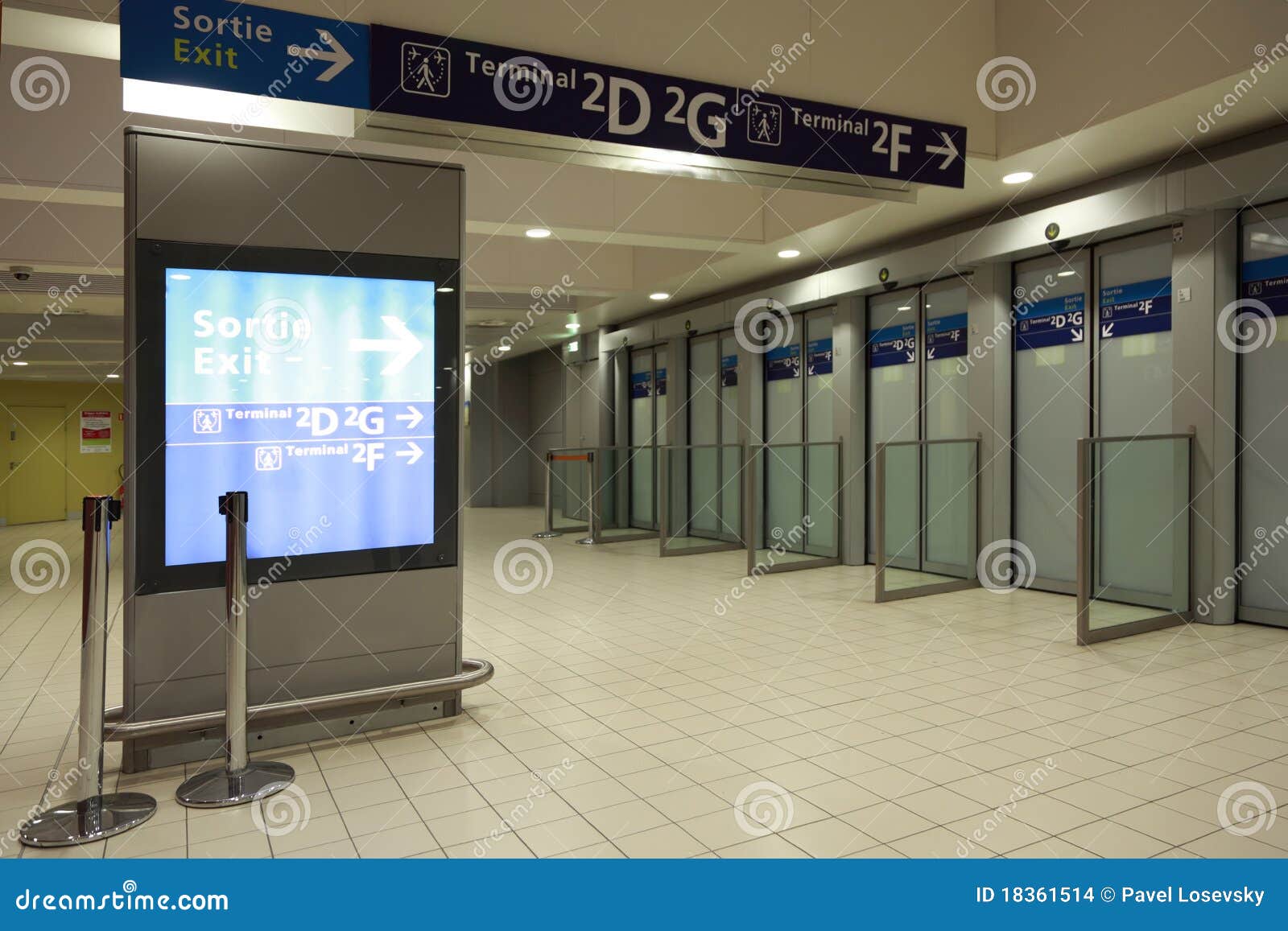 Exit To Terminals at the Airport. Stock Photo - Image of light, screen ...