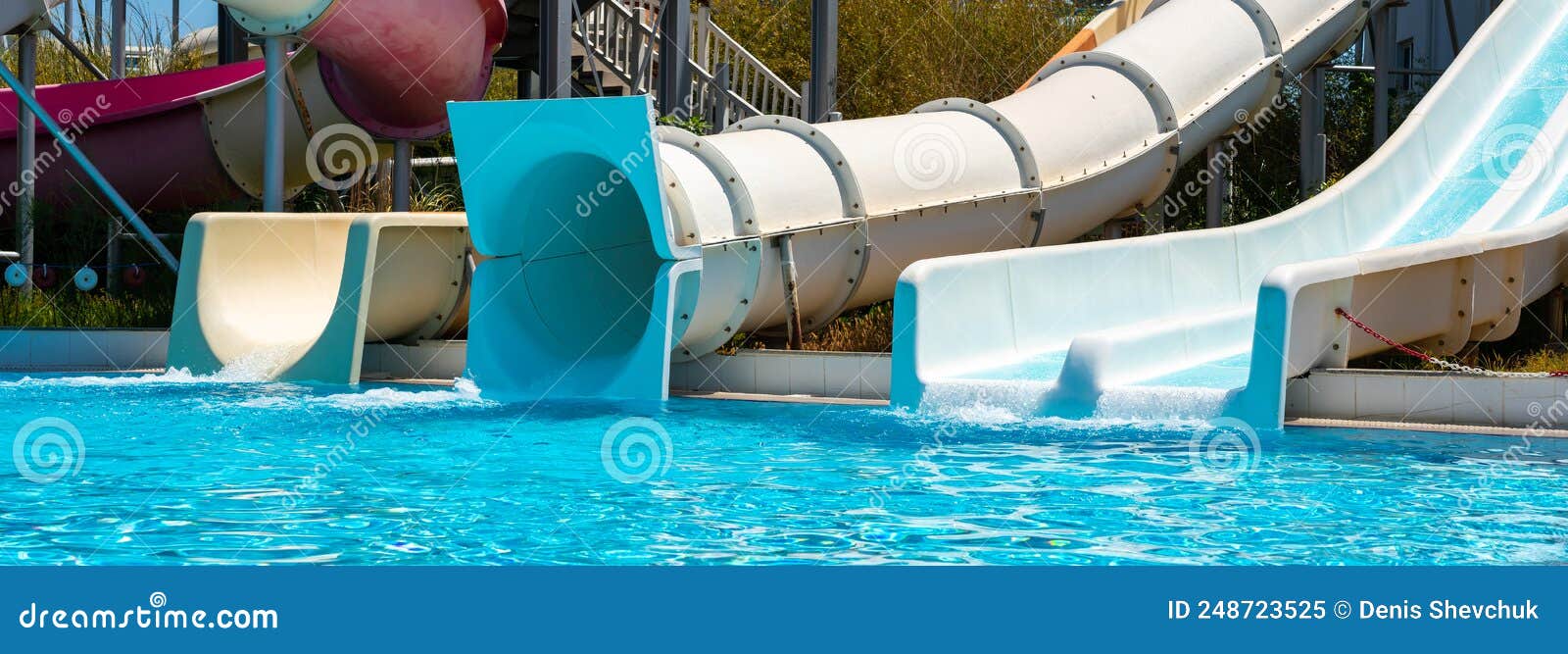 Exit from the Tubes of the Slides of the Water Park To the Pool Stock ...