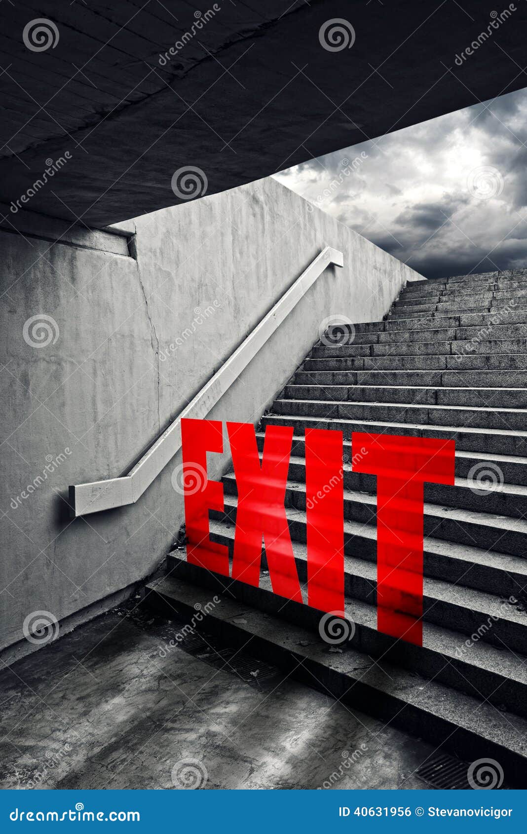 EXIT on Urban Staircase in Underground Passage Stock Illustration ...
