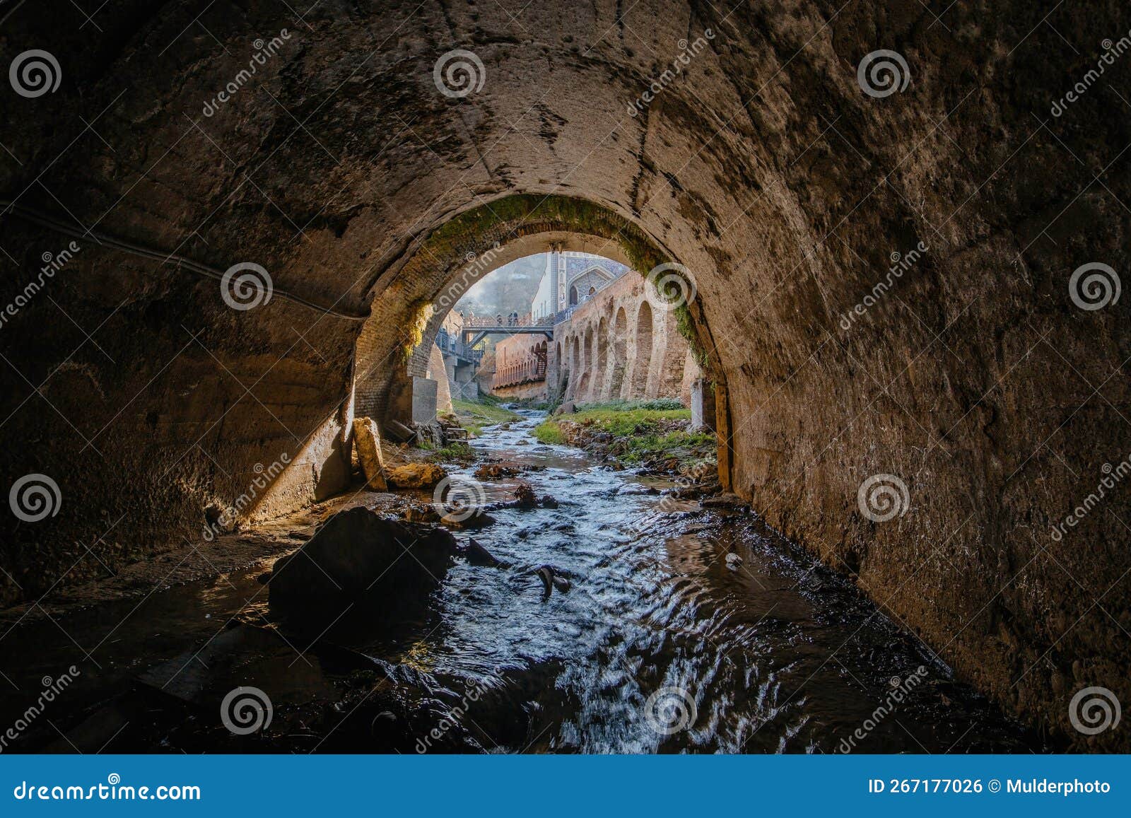 Exit from Vaulted Sewer Tunnel. Underground River, View from Inside of ...