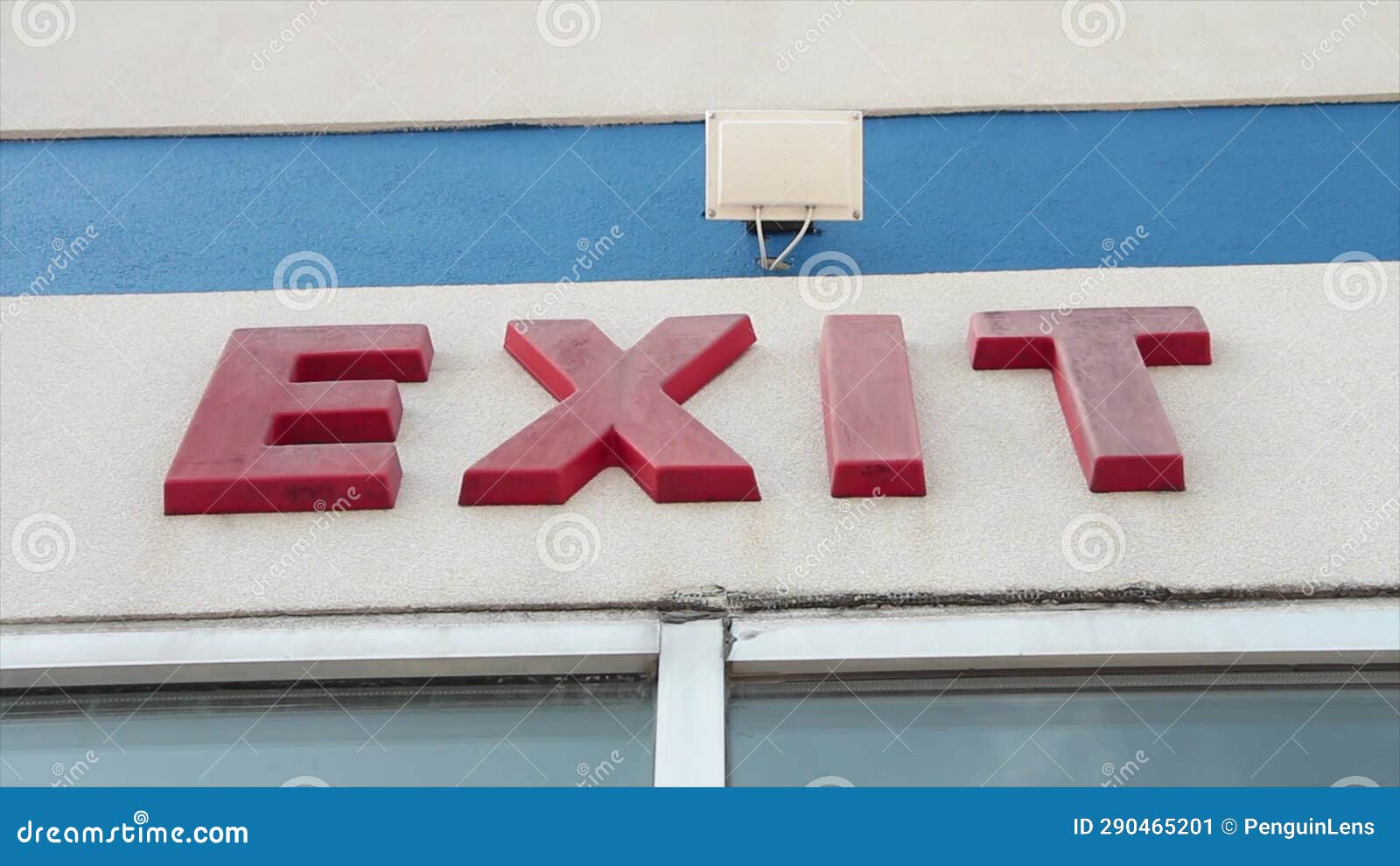 Exit Word Caption Writing Text in Red Sign on Building Wall Above ...