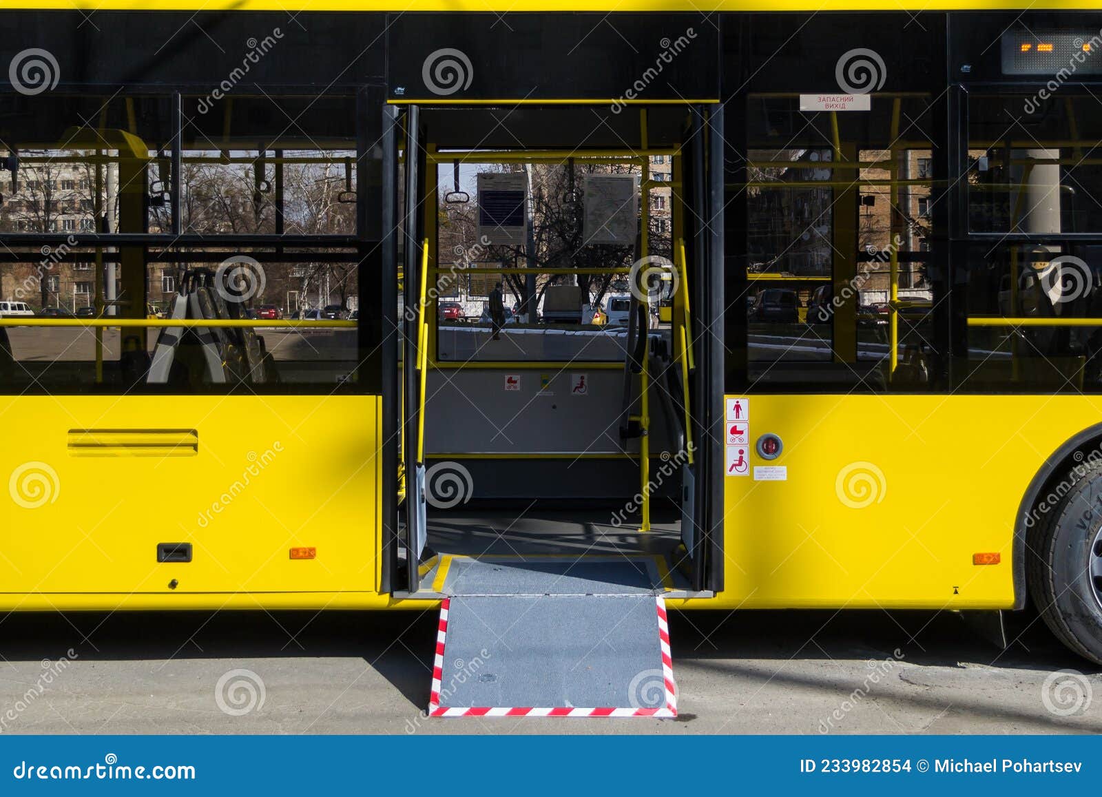 Exit from Yellow Citybus with a Ramp Stock Photo - Image of passage ...