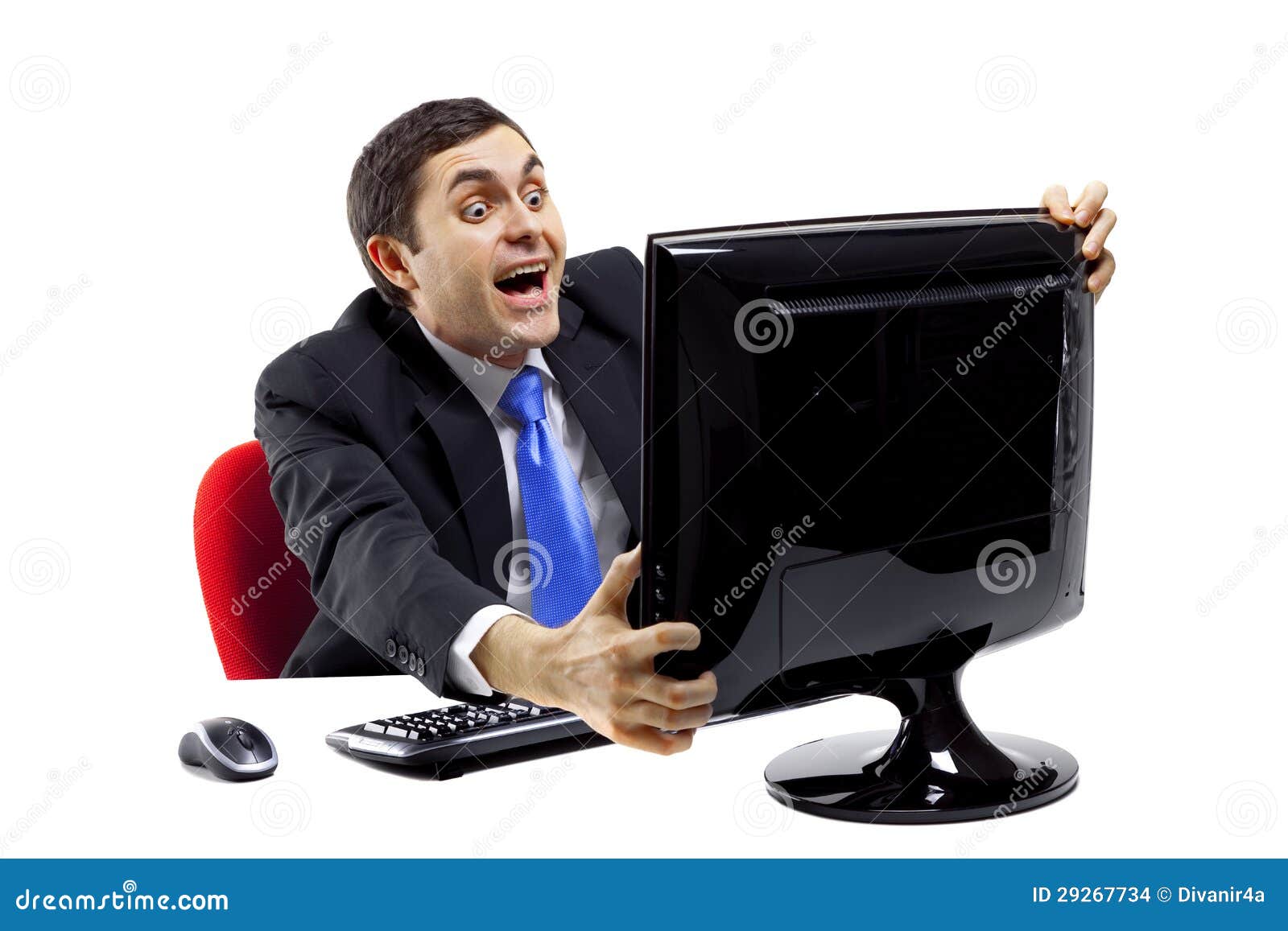 Exited Businessman in Front of a Computer Monitor Stock Photo - Image ...