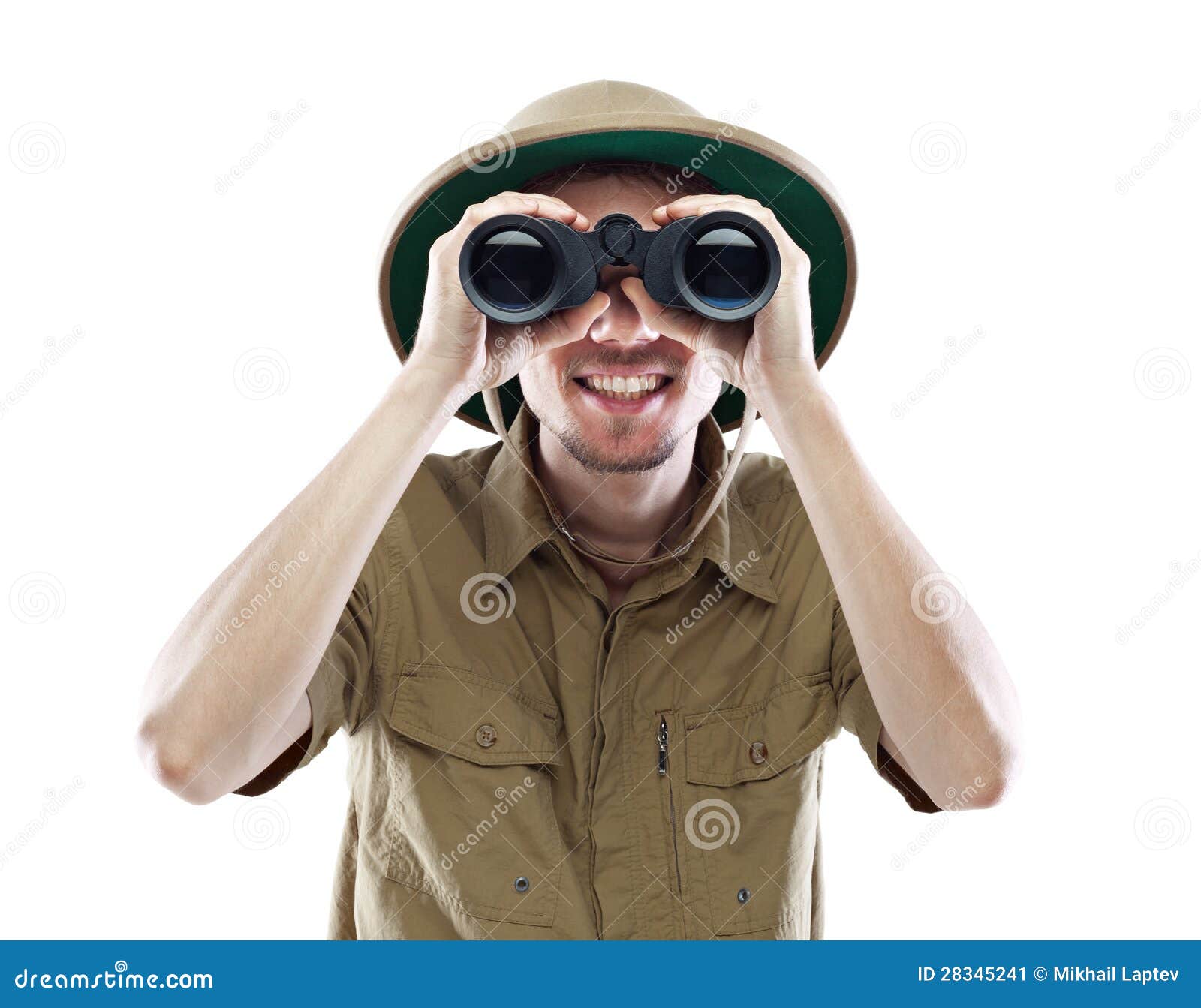 Exited Explorer Looking through Binoculars Stock Image - Image of front ...