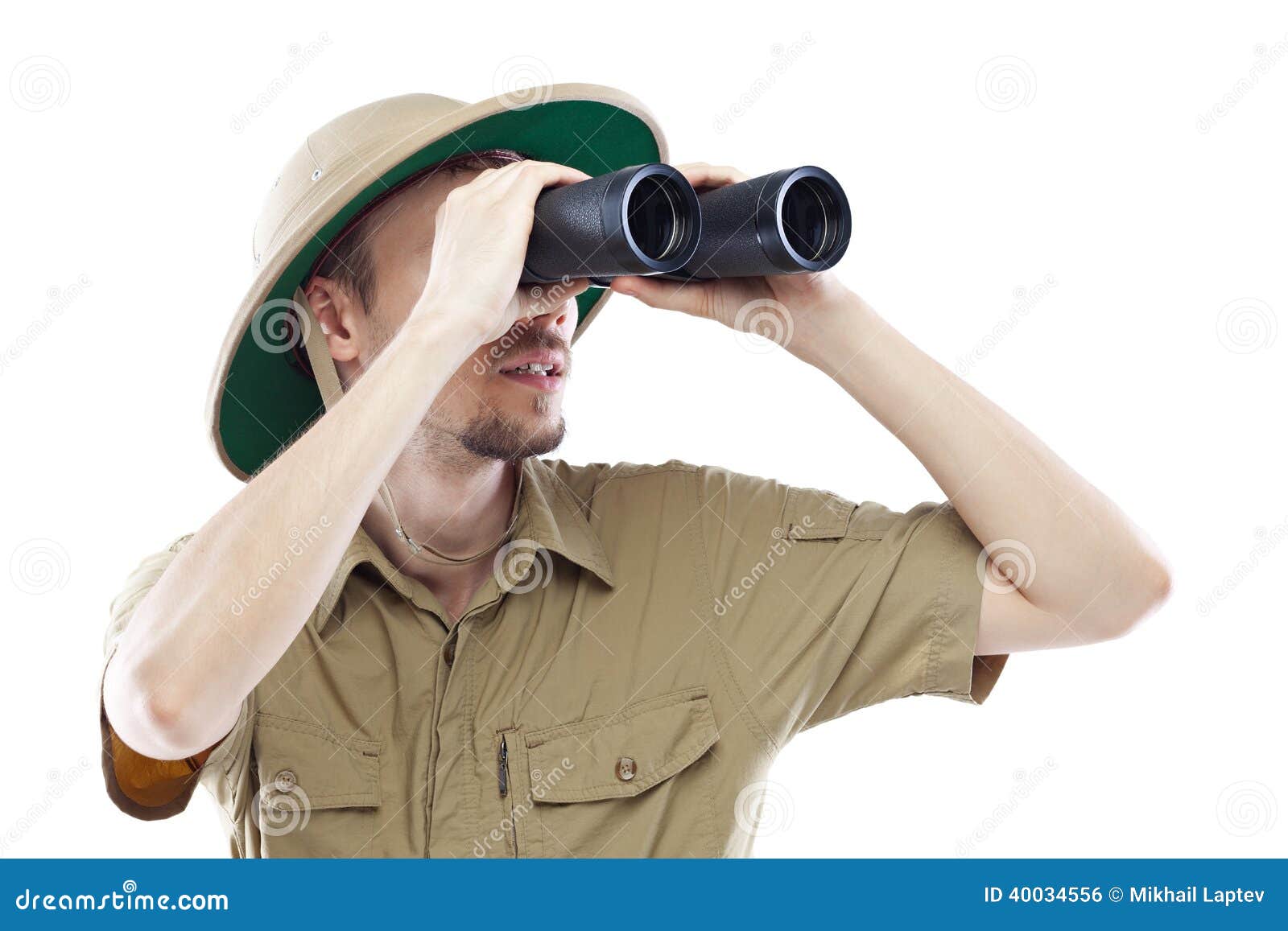 Exited Explorer Looking through Binoculars Stock Photo - Image of ...