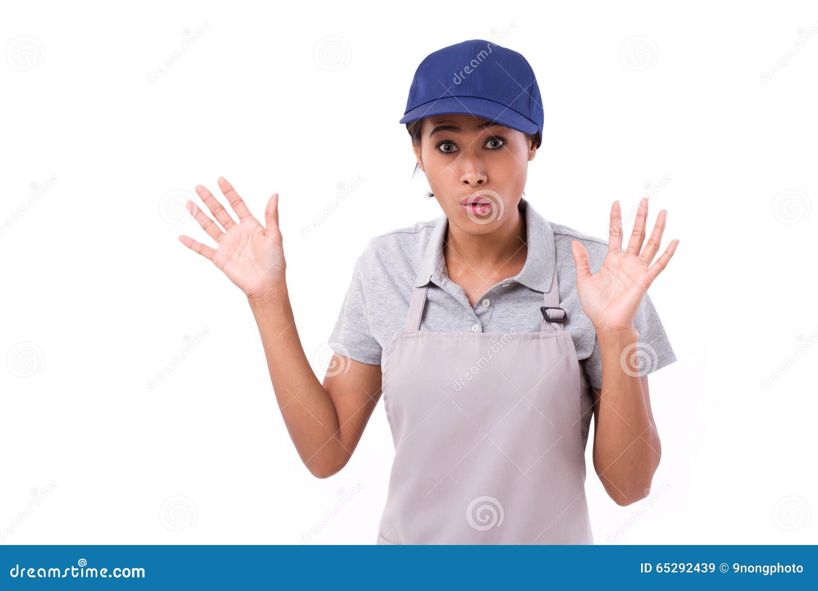 Exited Female Service Staff Showing Thumb Up Hand Gesture Stock ...