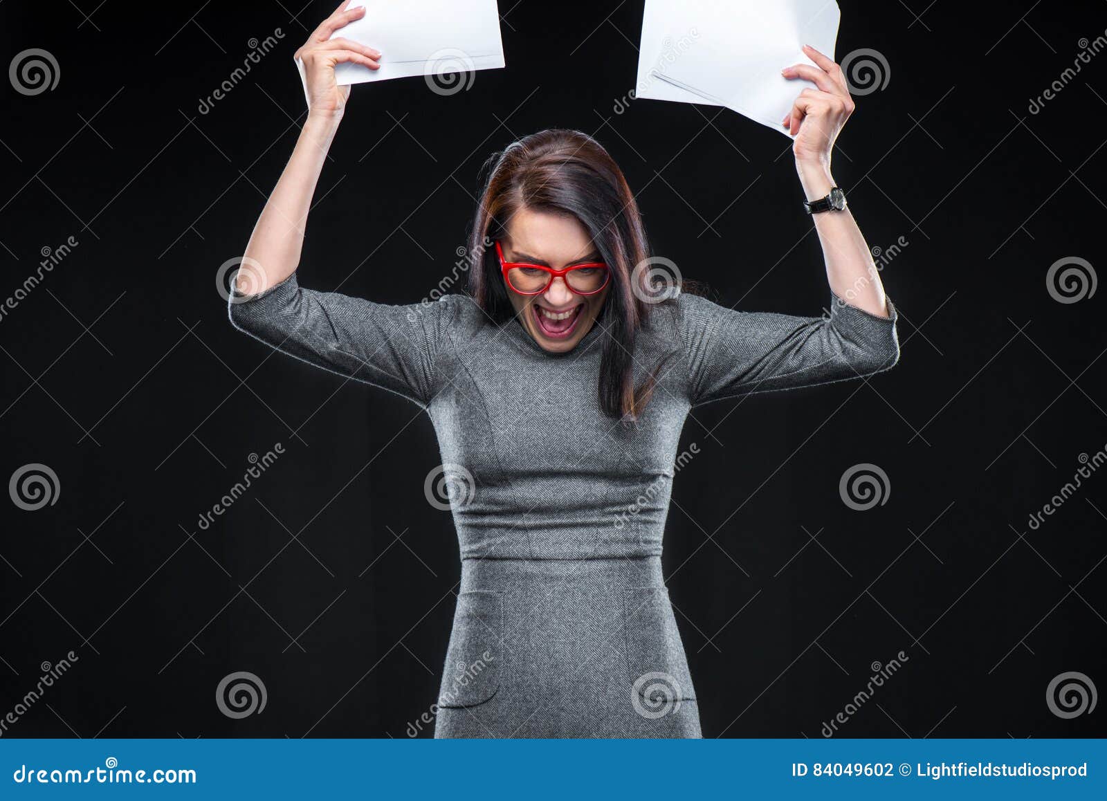 Exited young woman stock photo. Image of financial, documents - 84049602