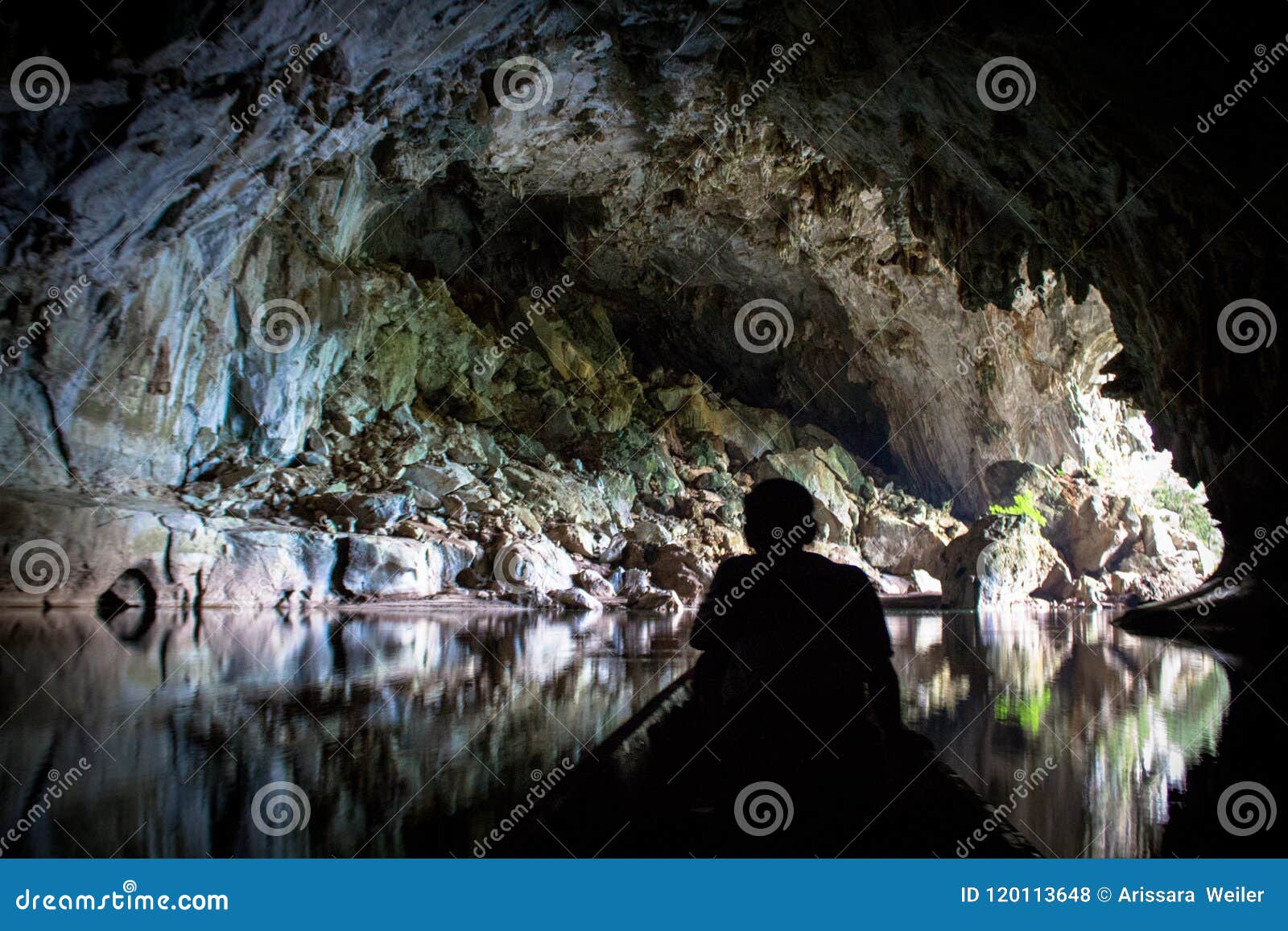 Exiting a Dark Limestone Cave by Boat Stock Photo - Image of young ...