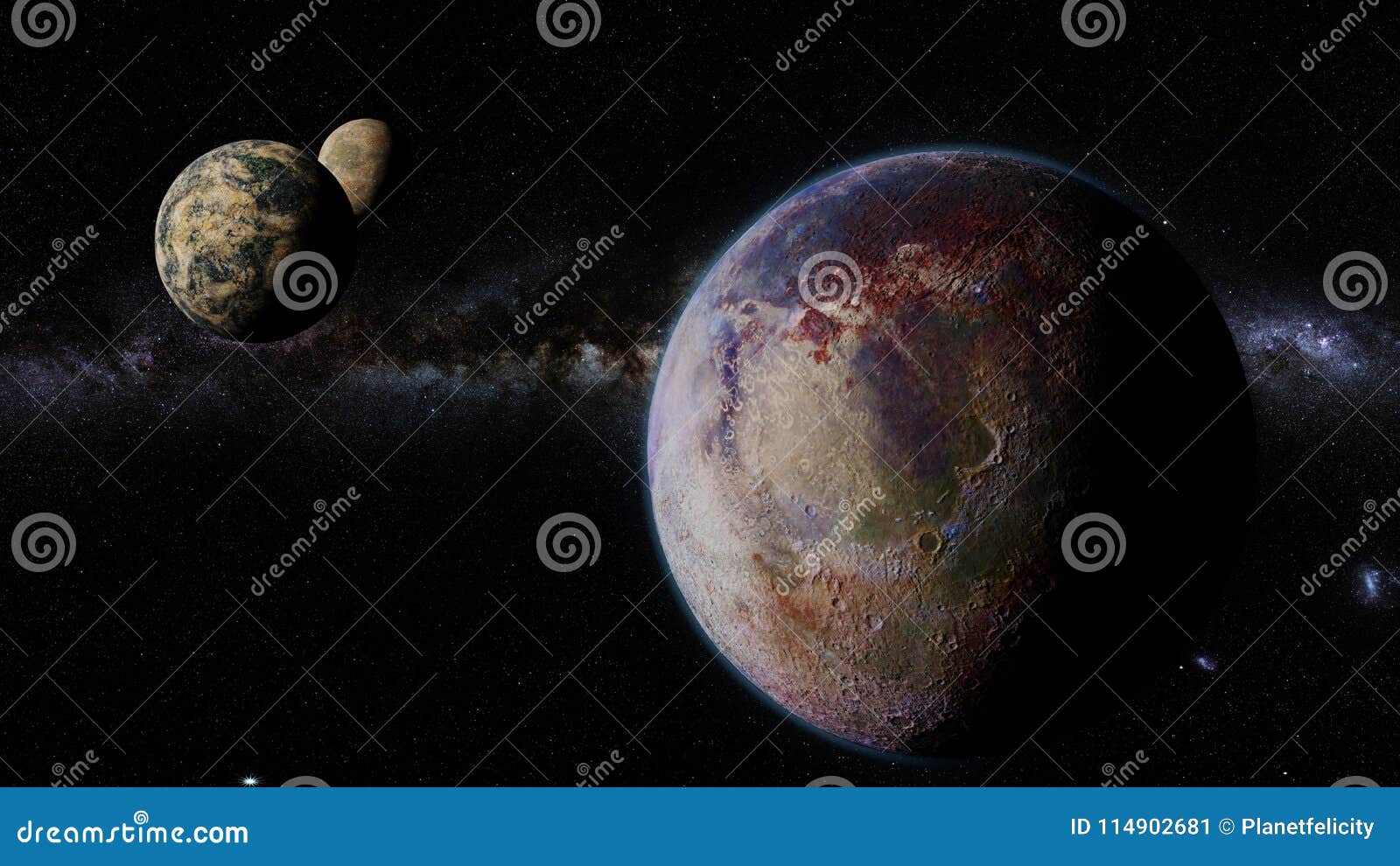 Exoplanet, Exomoons and the Milky Way Galaxy Stock Illustration ...