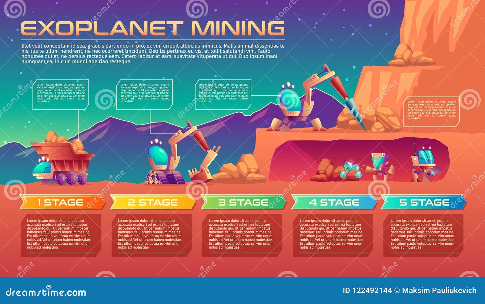Exoplanet Mining Vector Background With Timeline | CartoonDealer.com ...