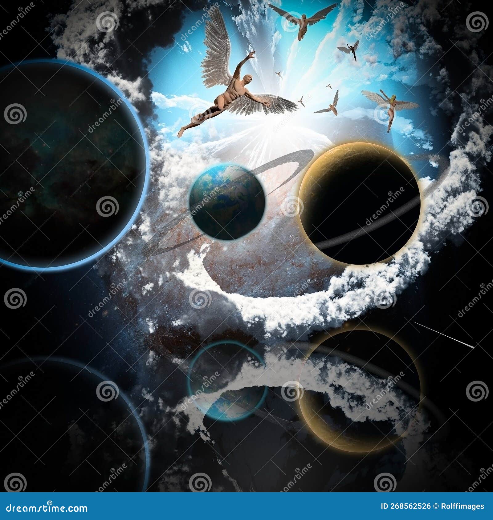 Exoplanets and Earth stock illustration. Illustration of angel - 268562526