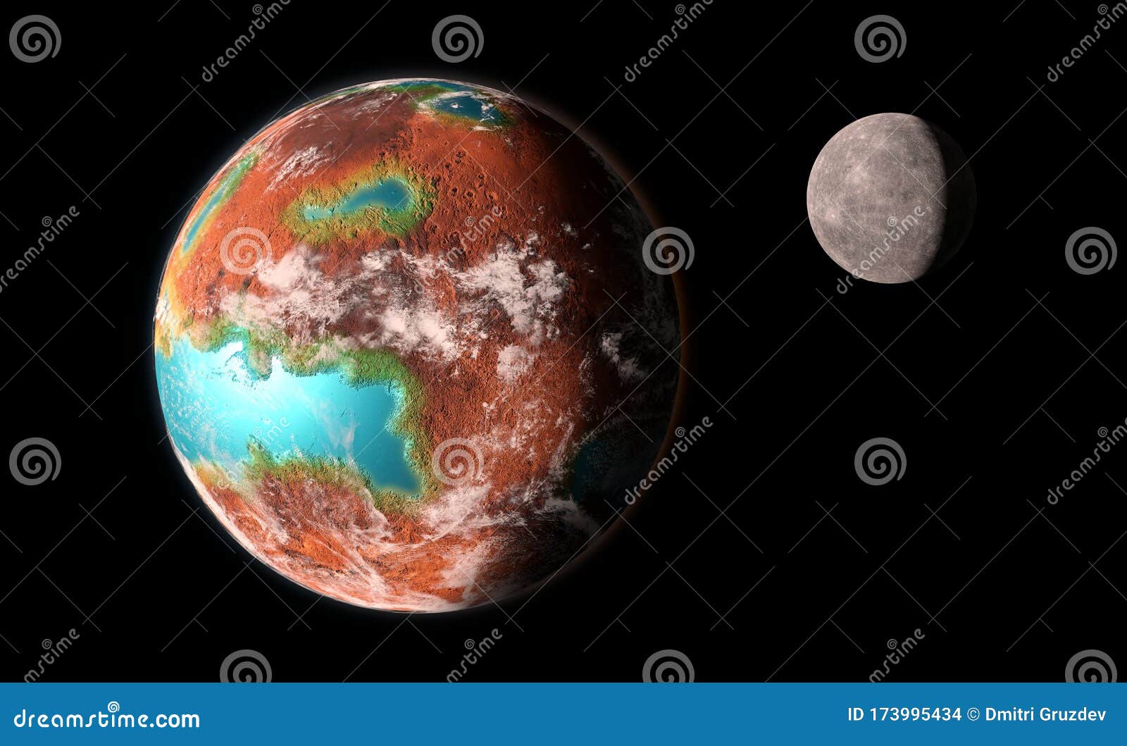 Exoplanets with moon stock illustration. Illustration of atmosphere ...