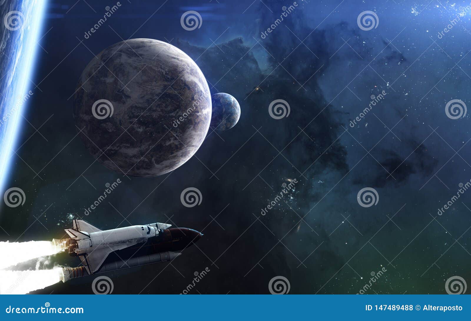 Exoplanets, Space Shuttle on Background of Beautiful Scenery Space ...