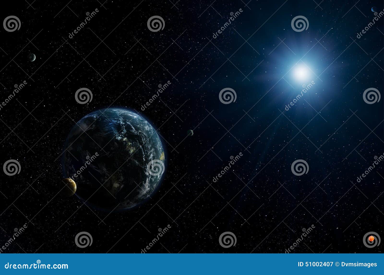 Two Moons Orbiting An Earth-like Planet Stock Illustration ...