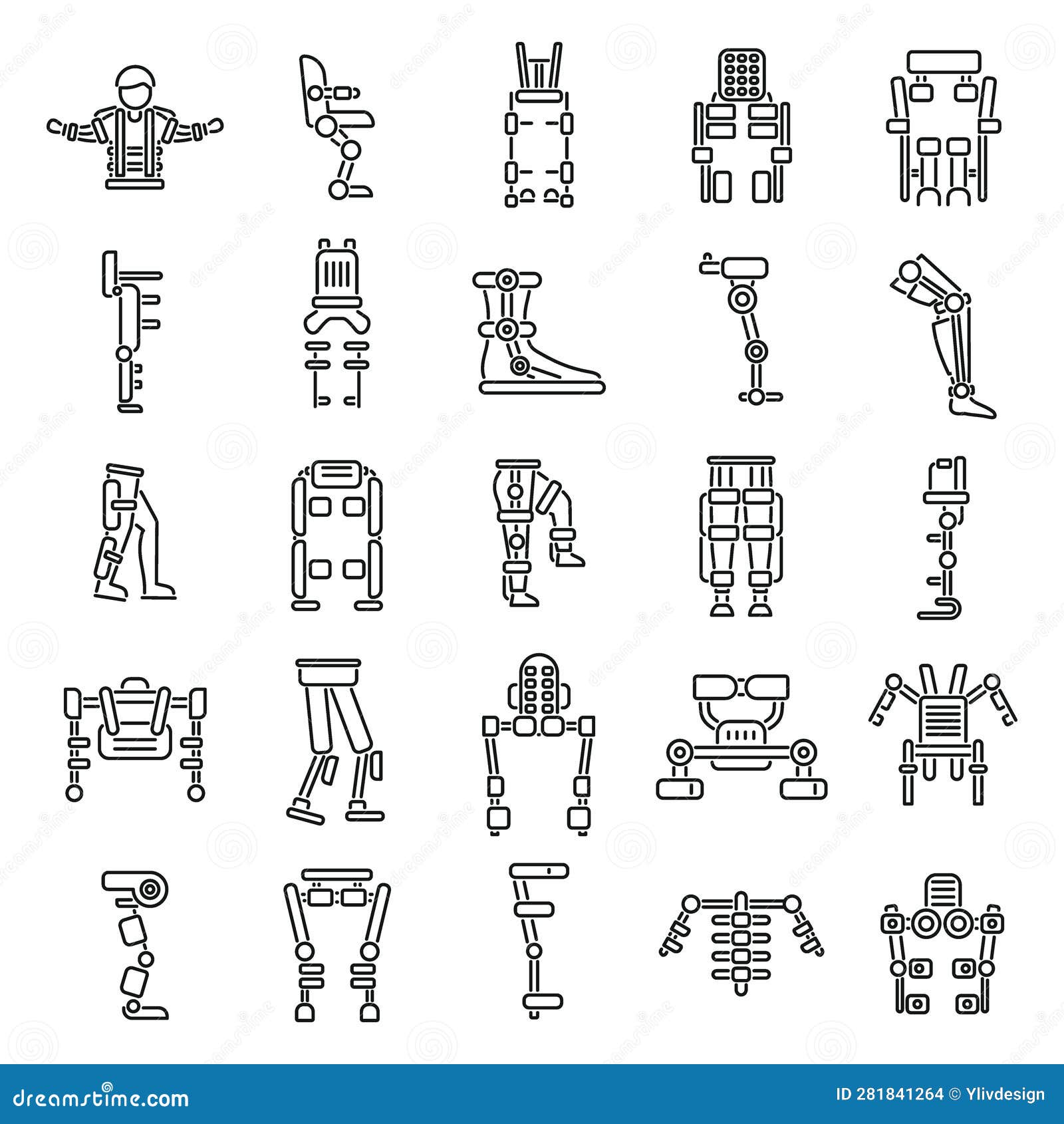 Exoskeleton Icons Set Outline Vector. Body Cyber Stock Vector ...