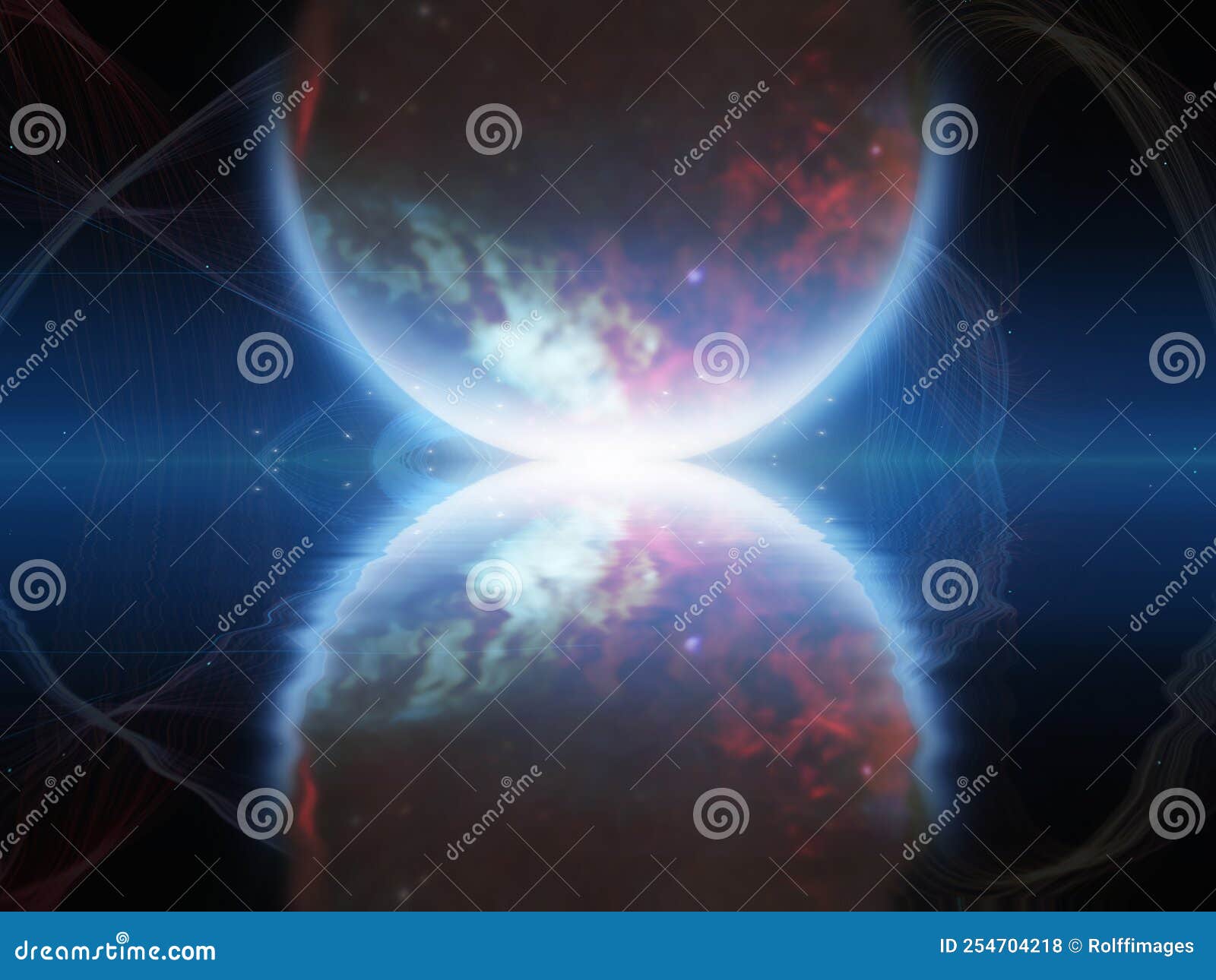 Exosolar Planet Rise Over Quiet Waters Stock Illustration ...