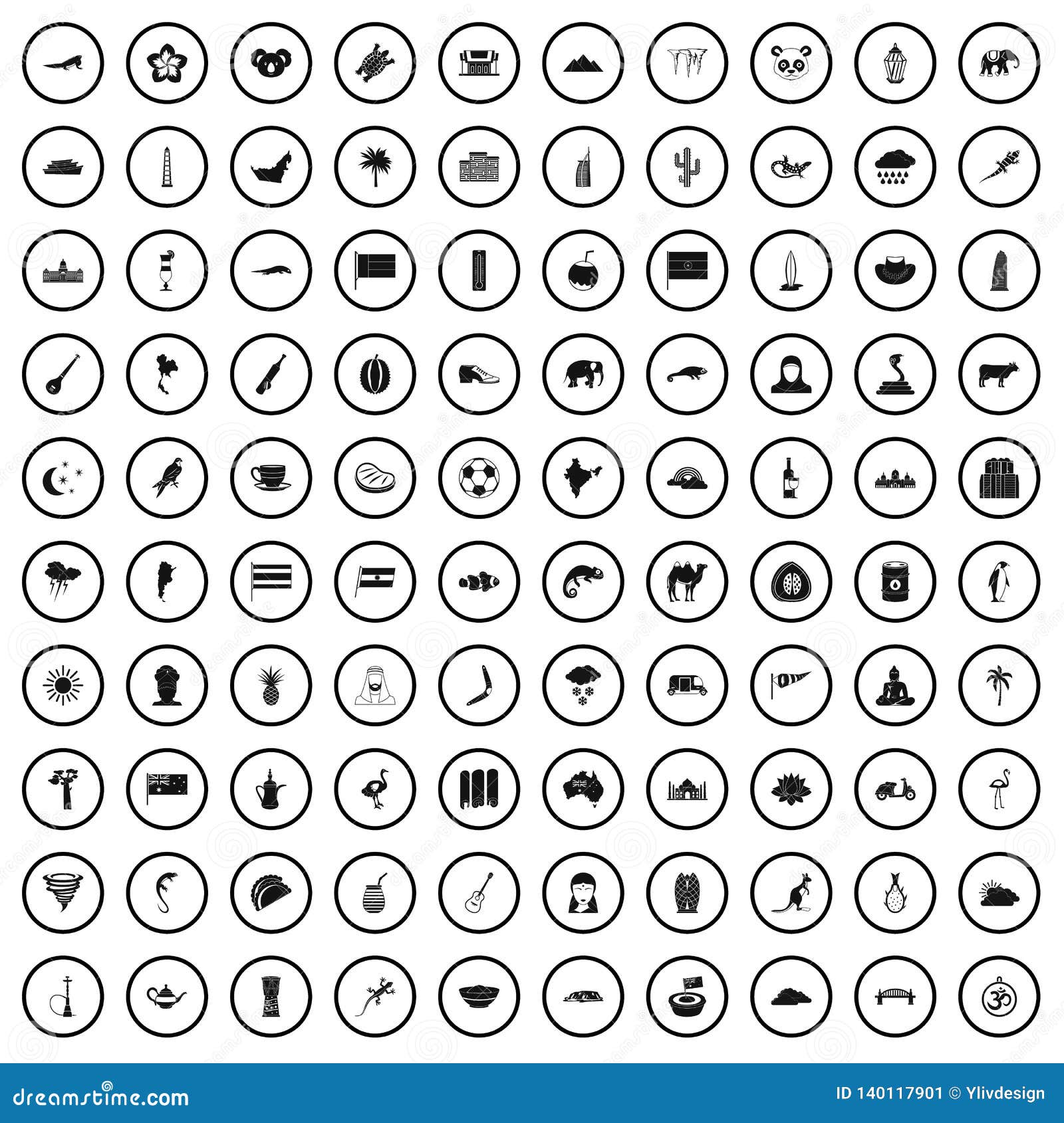 100 Exotic Animals Icons Set, Simple Style Stock Vector - Illustration ...