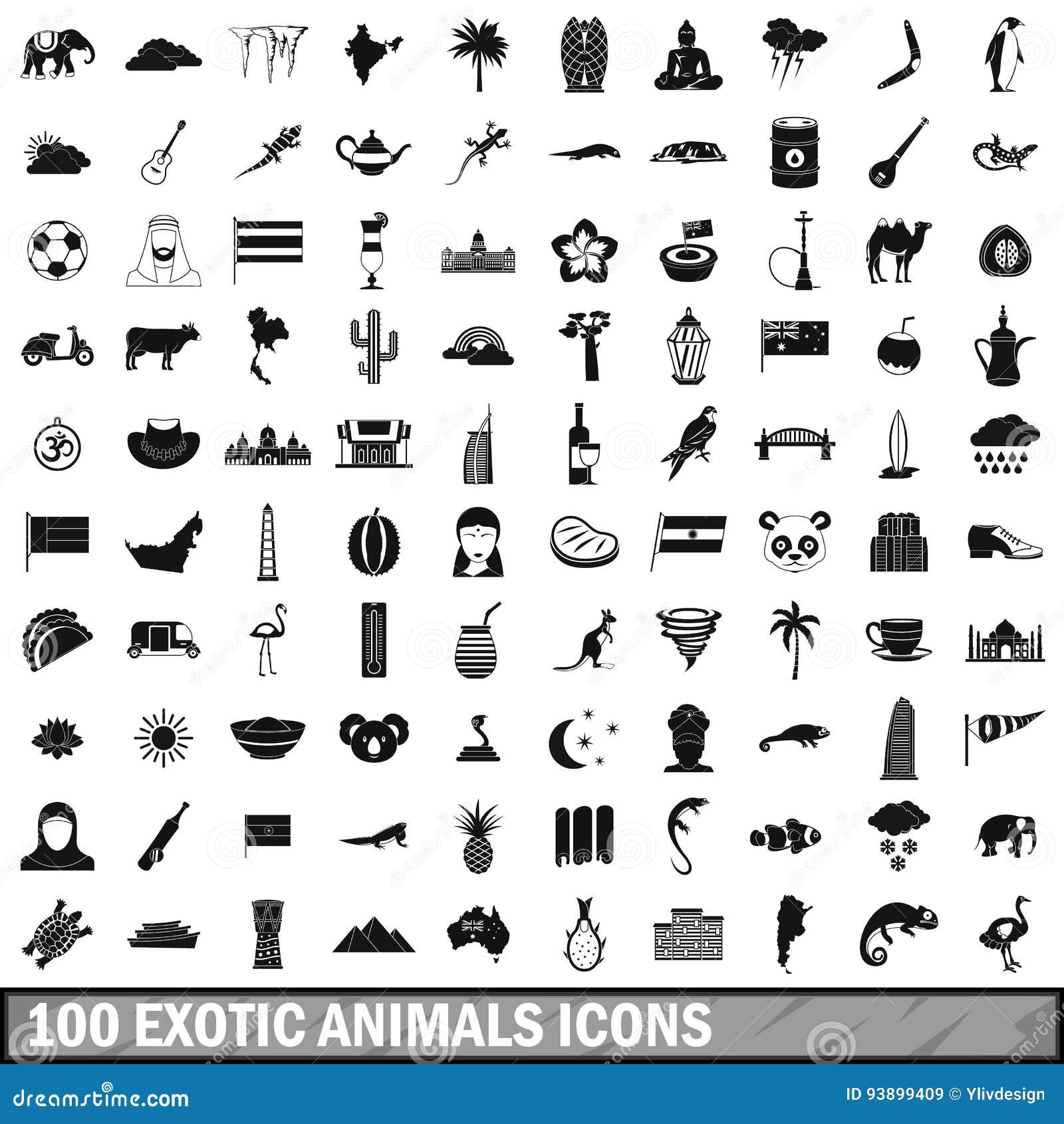 100 Exotic Animals Icons Set, Simple Style Stock Vector - Illustration ...