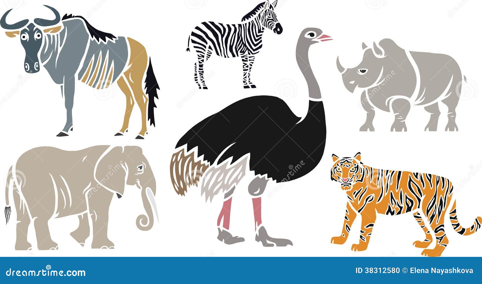 Exotic Animals Set stock illustration. Illustration of africa - 38312580