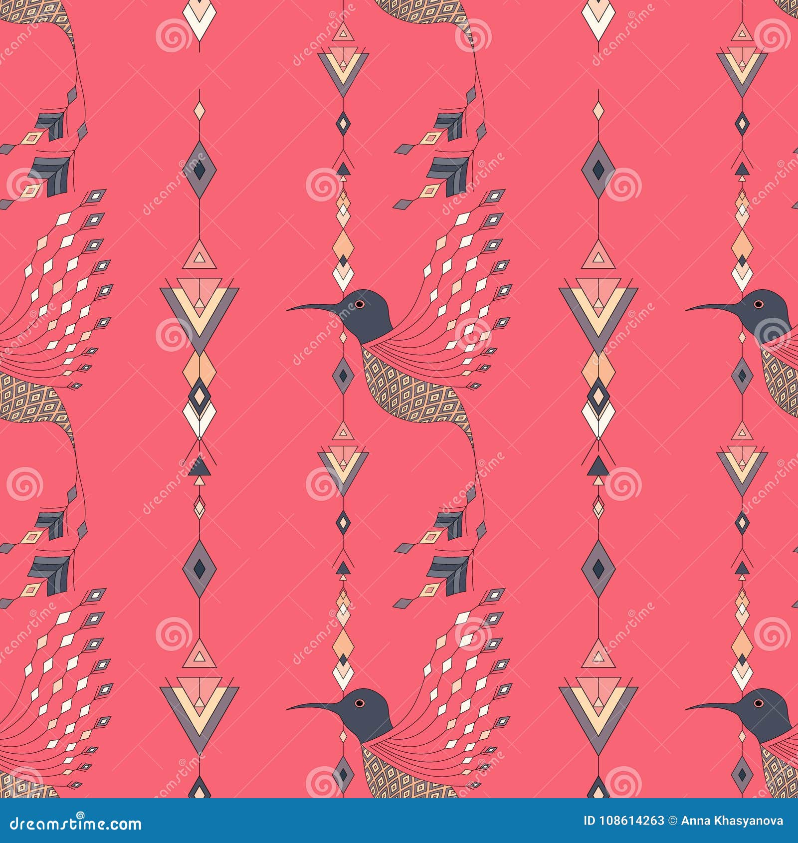 Exotic Aztec Birds Seamless Pattern. Geometric Abstract Tribal Style ...
