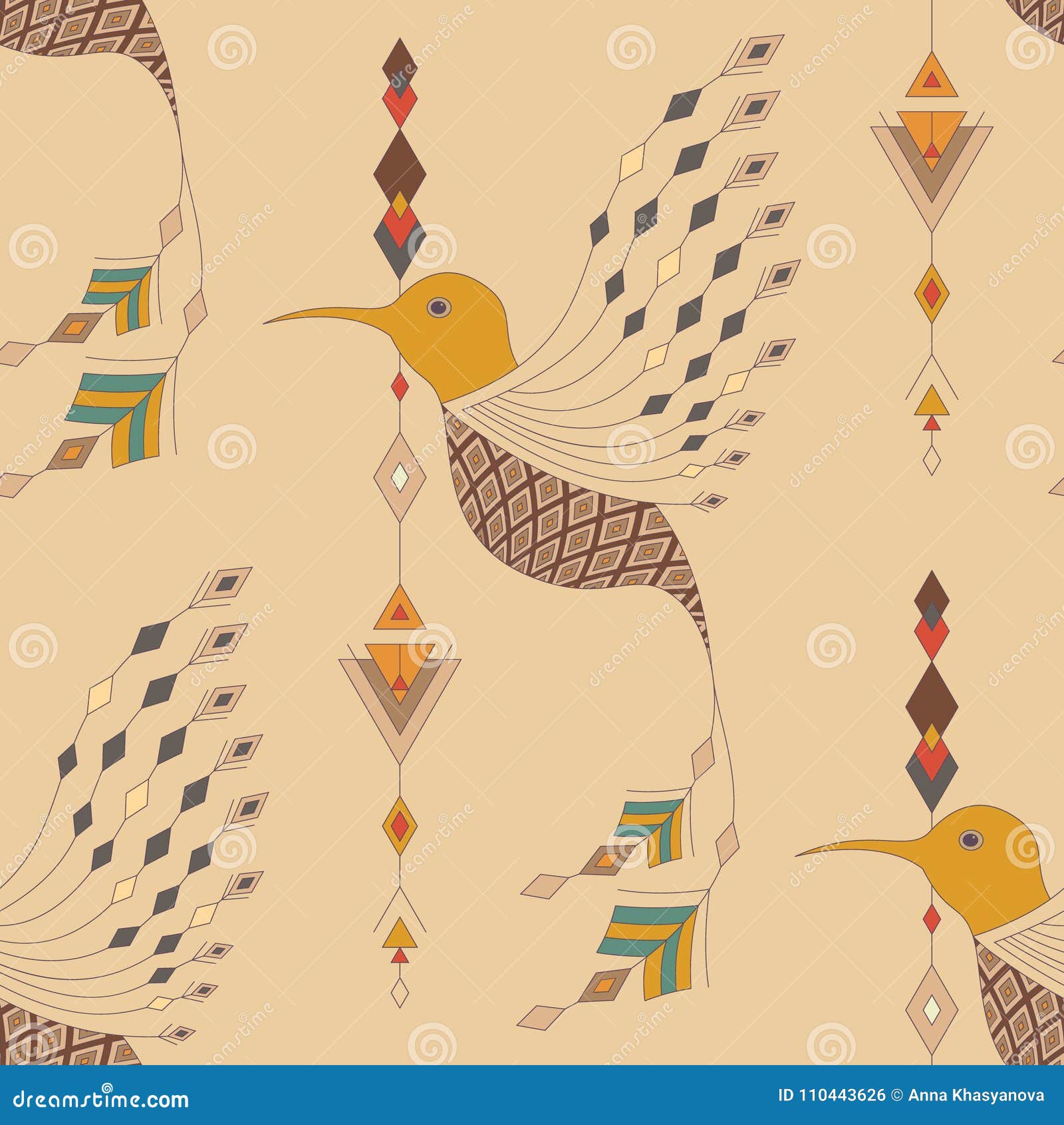 Exotic Aztec Birds Seamless Pattern. Geometric Abstract Tribal Style ...