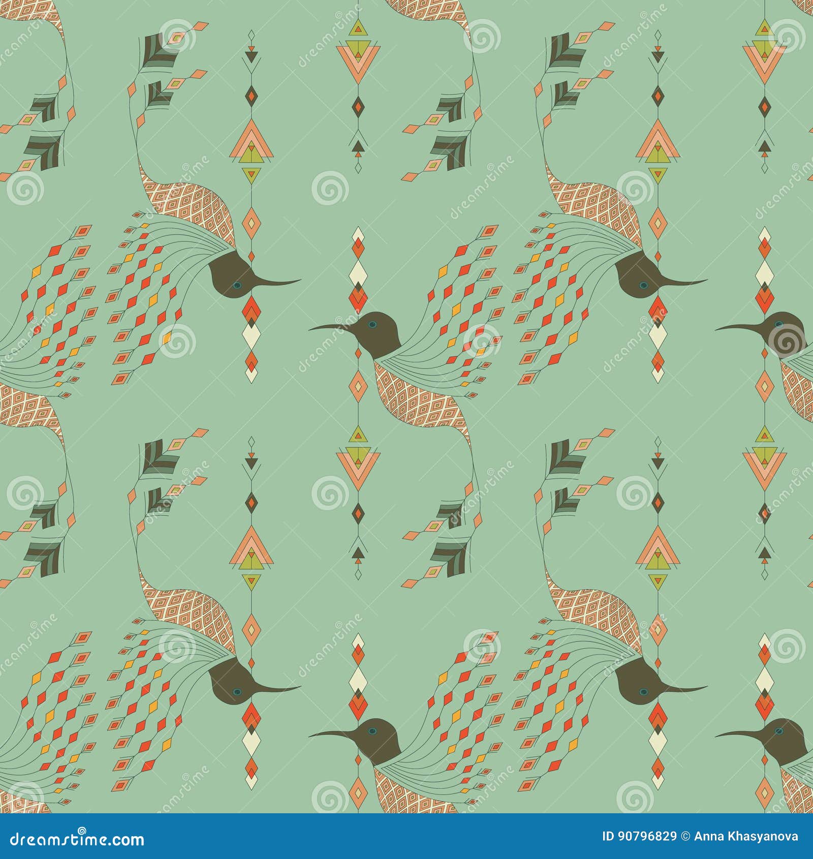 Exotic Aztec Birds Seamless Pattern. Geometric Abstract Tribal Style ...