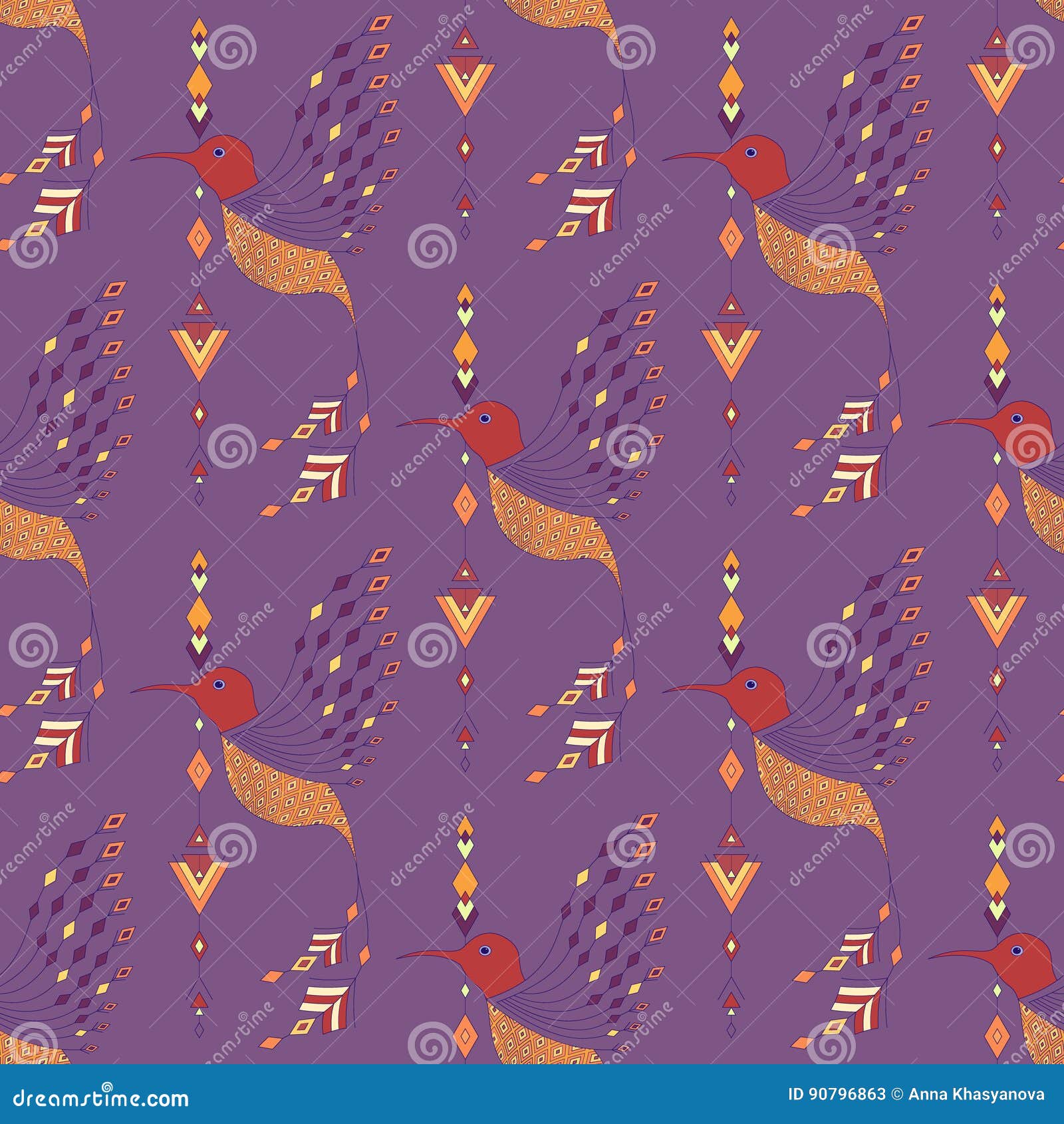 Exotic Aztec Birds Seamless Pattern. Geometric Abstract Tribal Style ...