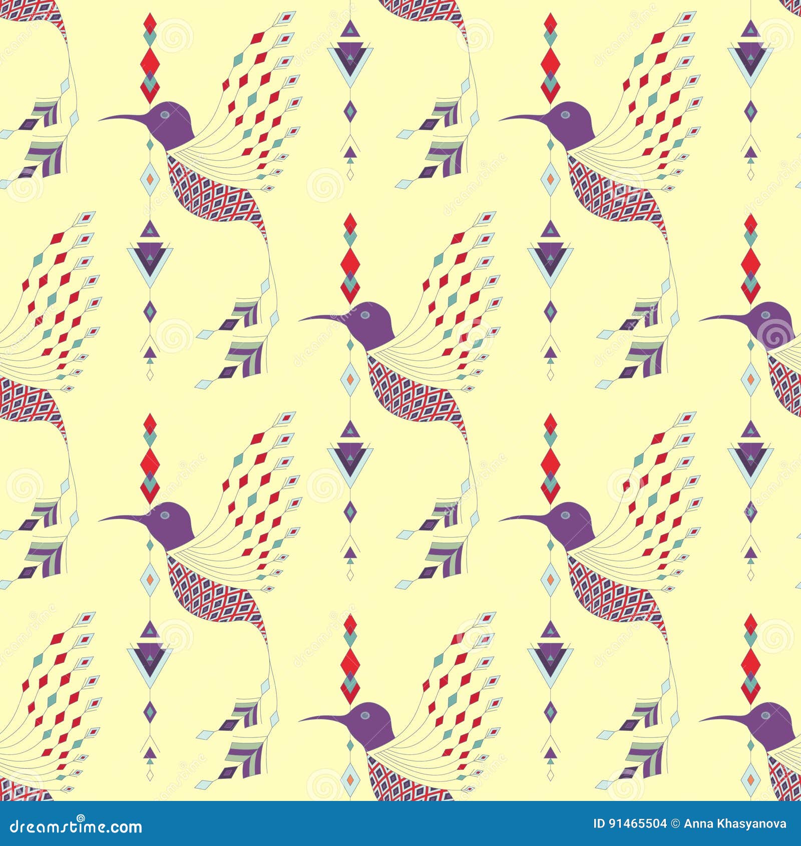 Exotic Aztec Birds Seamless Pattern. Geometric Abstract Tribal Style ...