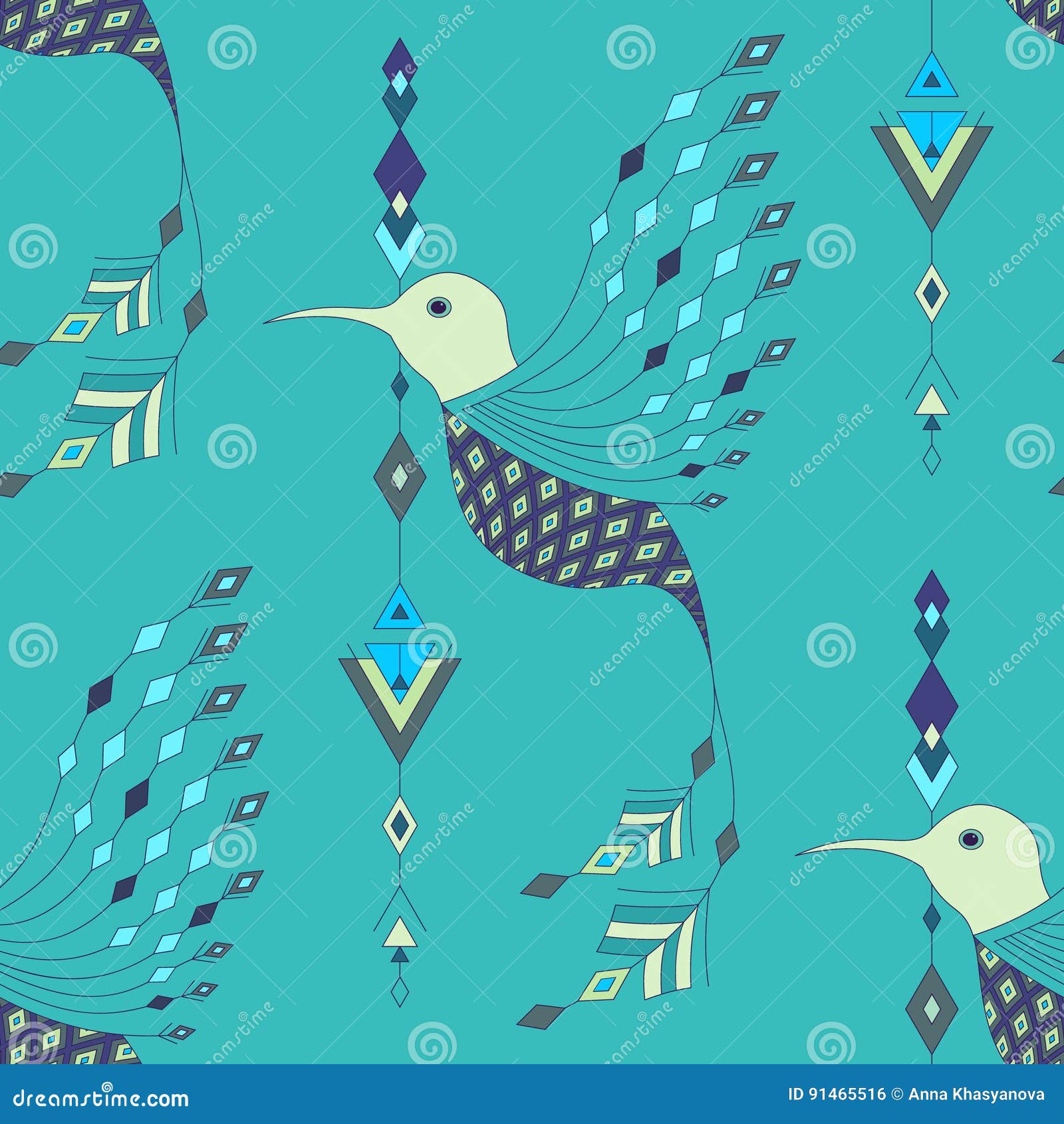 Exotic Aztec Birds Seamless Pattern. Geometric Abstract Tribal Style ...