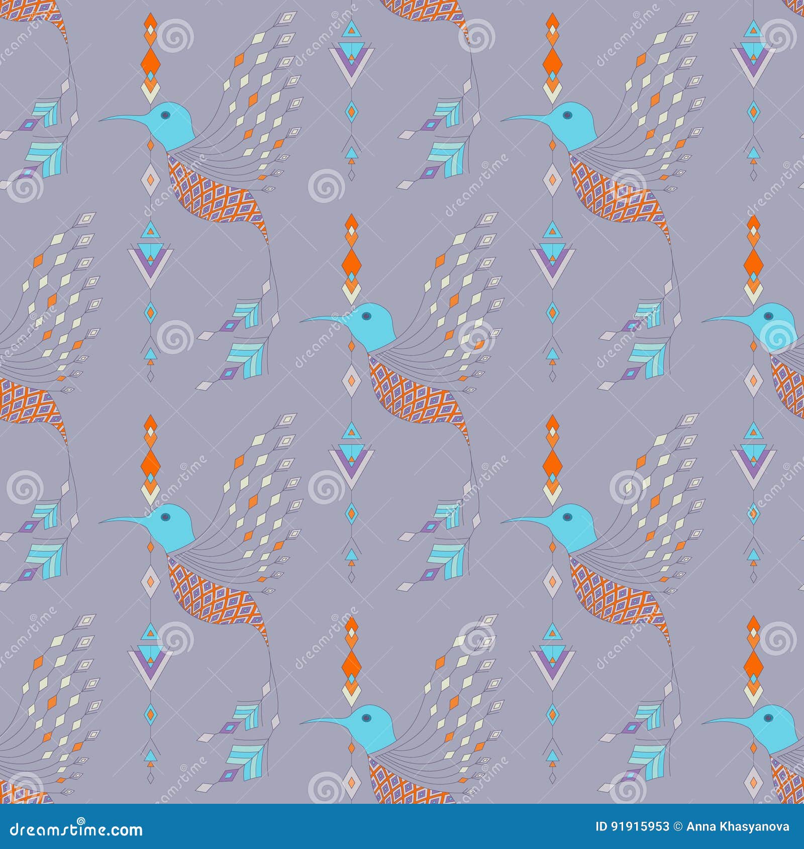 Exotic Aztec Birds Seamless Pattern. Geometric Abstract Tribal Style ...