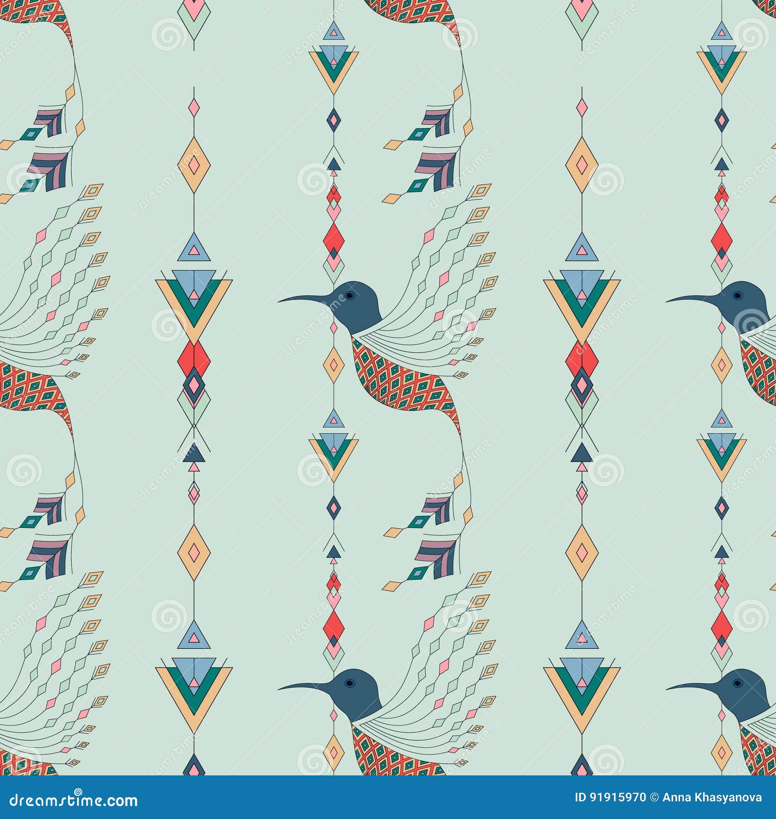 Exotic Aztec Birds Seamless Pattern. Geometric Abstract Tribal Style ...