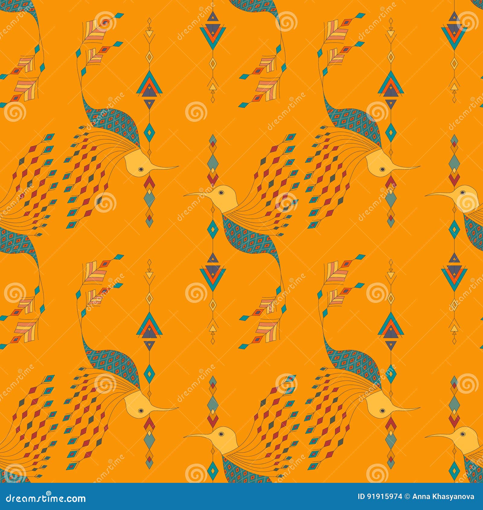 Exotic Aztec Birds Seamless Pattern. Geometric Abstract Tribal Style ...