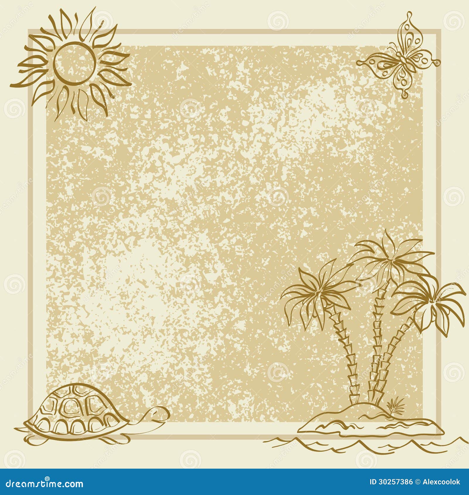 Exotic Background. Palm, Butterfly, Turtle Stock Vector - Illustration ...