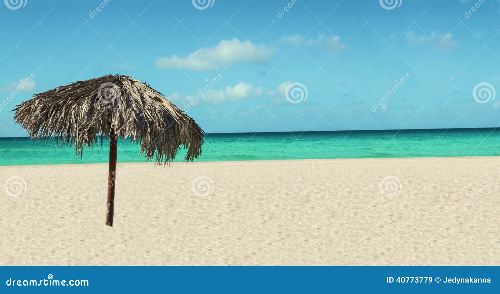 Exotic Beach with Palm Tree Umbrella, Azure Ocean Stock Image - Image ...