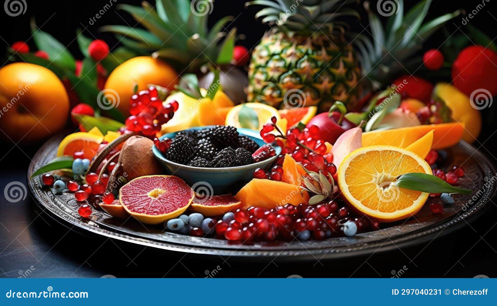 Exotic berries and fruits stock image. Image of splash - 297040231