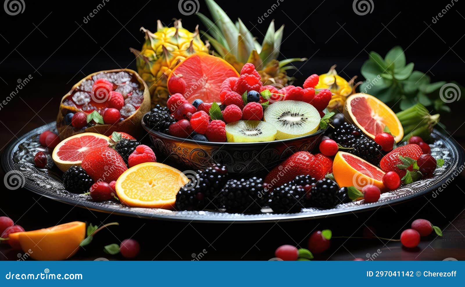 Exotic berries and fruits stock photo. Image of cherry - 297041142