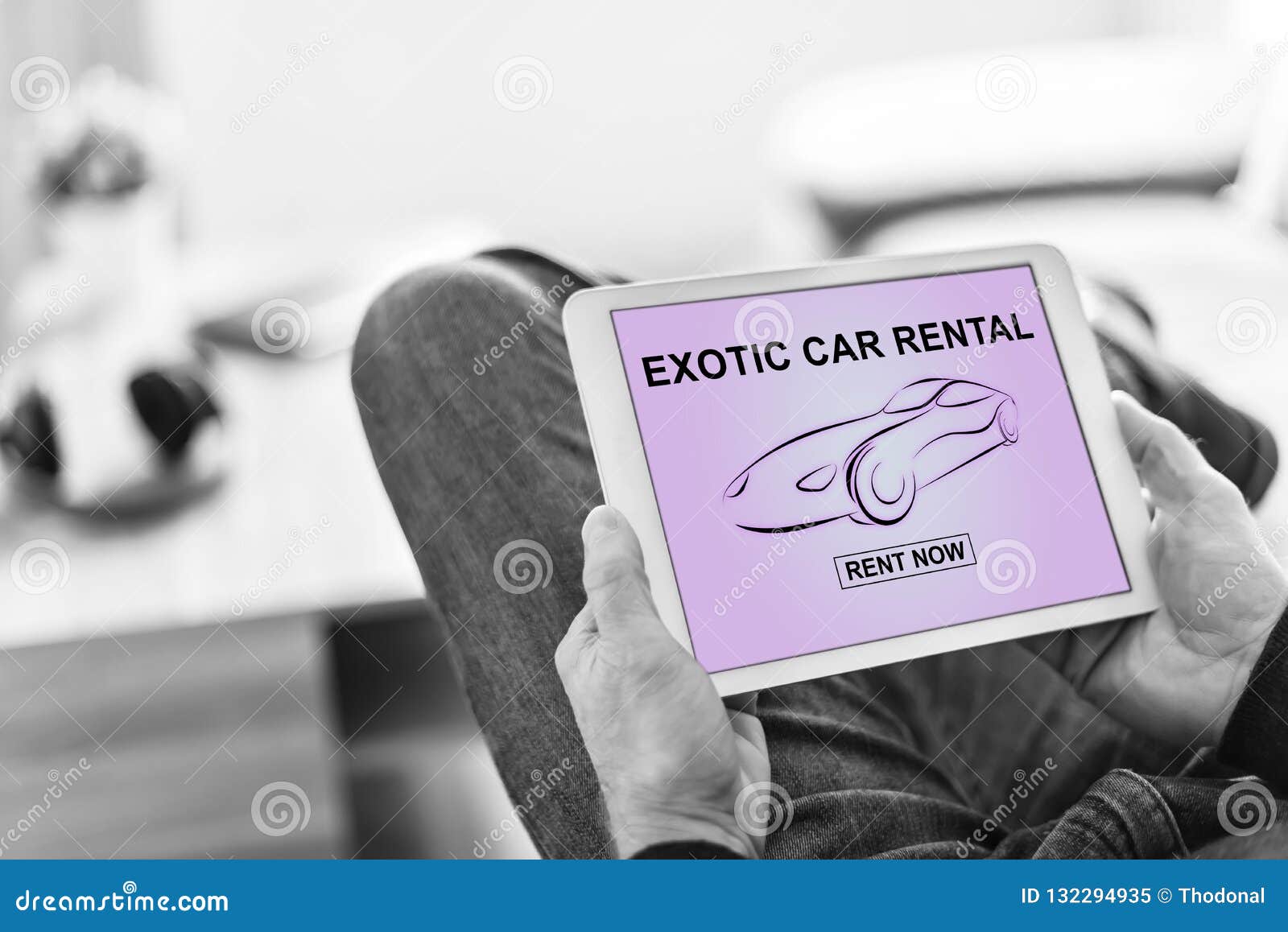 Exotic Car Rental Concept on a Tablet Stock Image - Image of ...