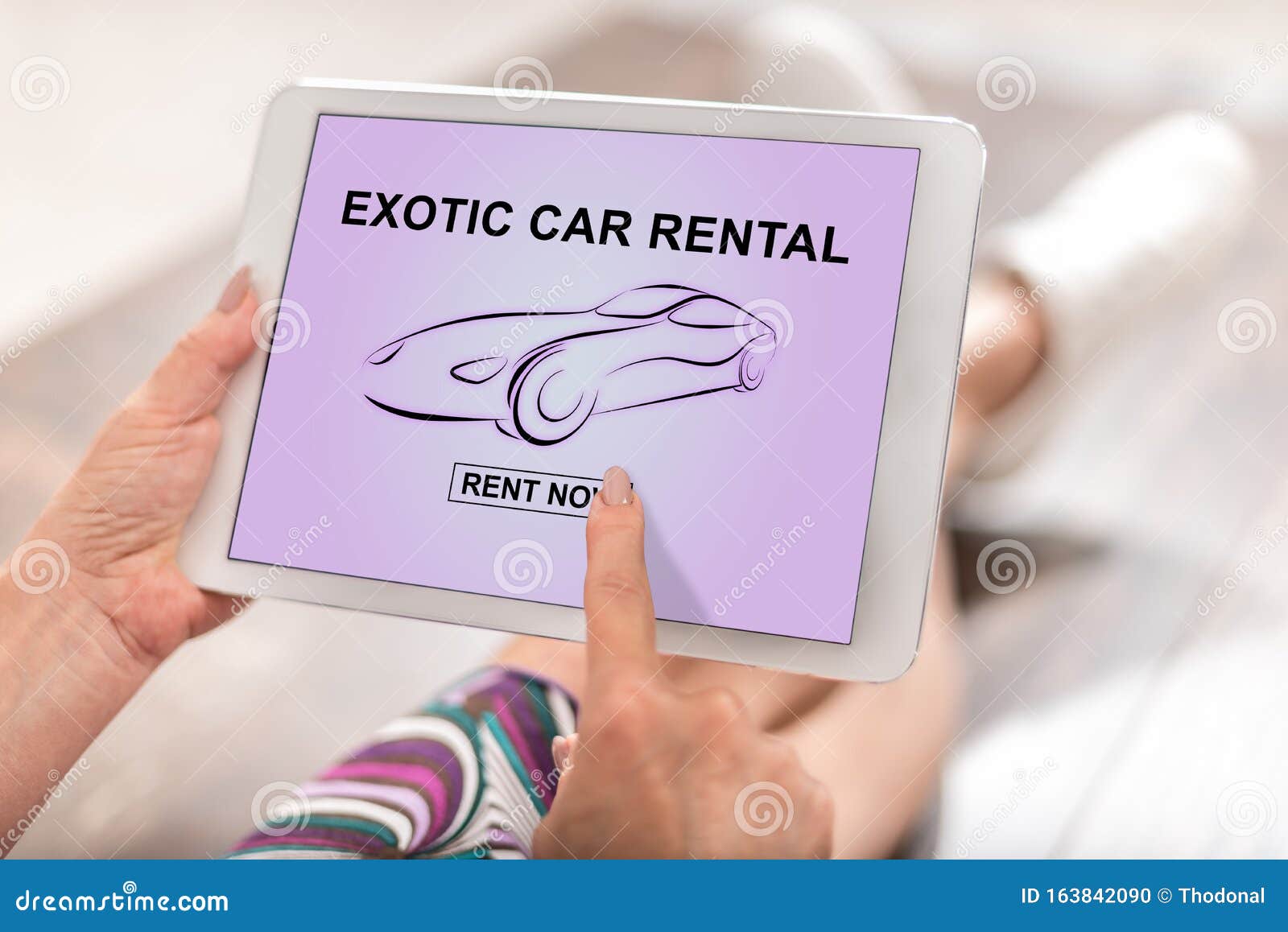 Exotic Car Rental Concept on a Tablet Stock Photo - Image of limousine ...