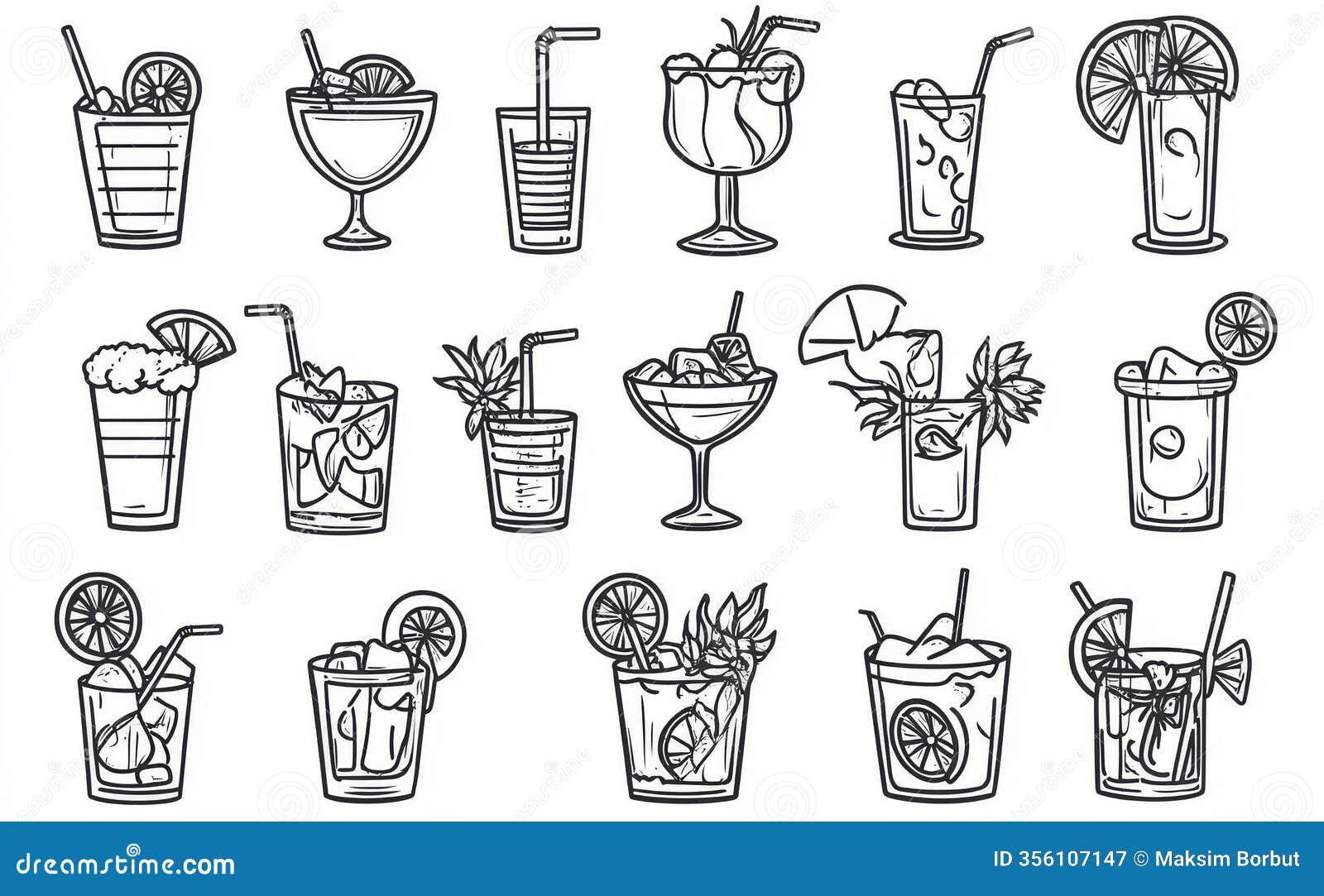 Exotic Cocktail Drinks Illustrated in Modern Style through a Continuous ...