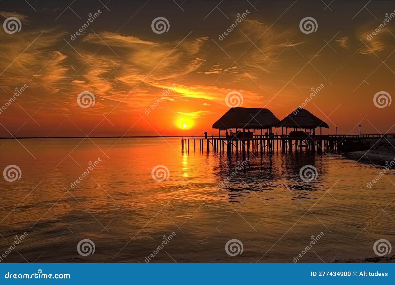 Exotic Destination, with the Sun Setting Behind the Horizon, Casting a ...