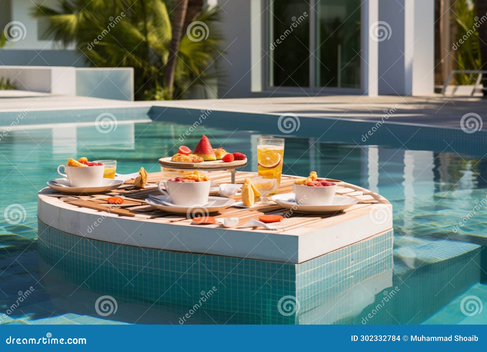 Exotic Dining Floating Breakfast Table by the Resort Pool, Tropical ...