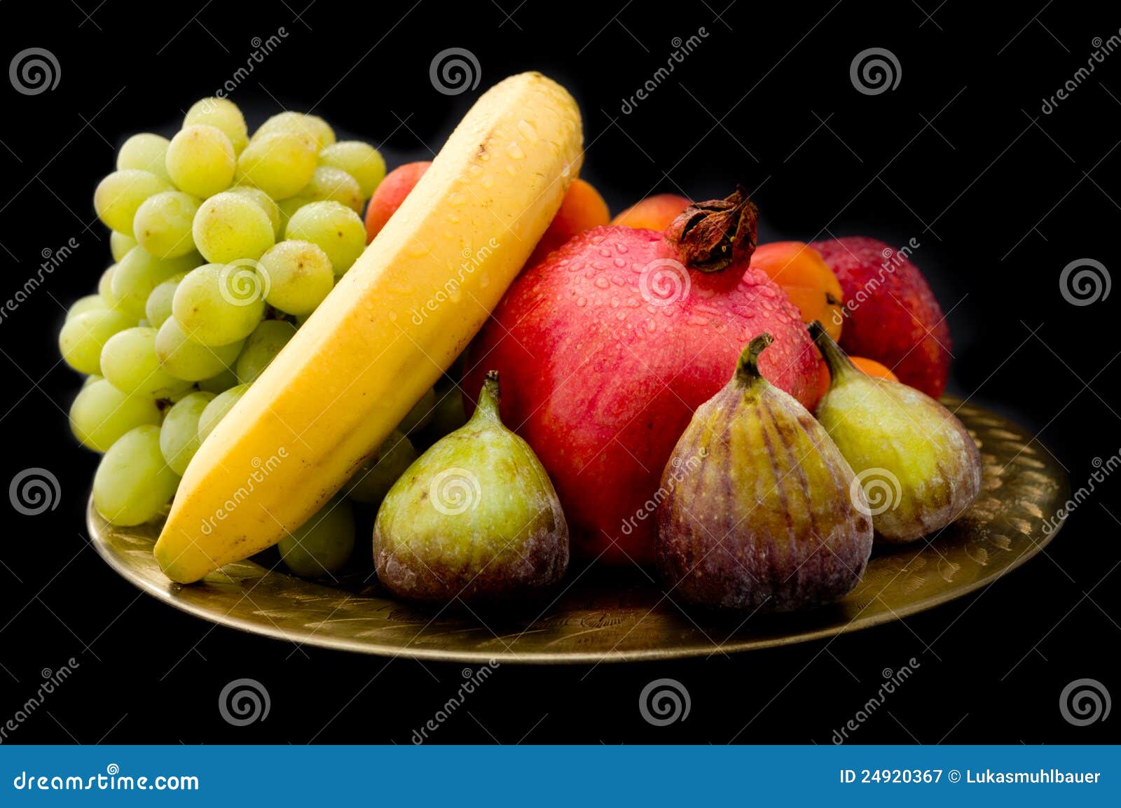 Exotic Food on Oriental Golden Plate (on Black) Stock Image - Image of ...