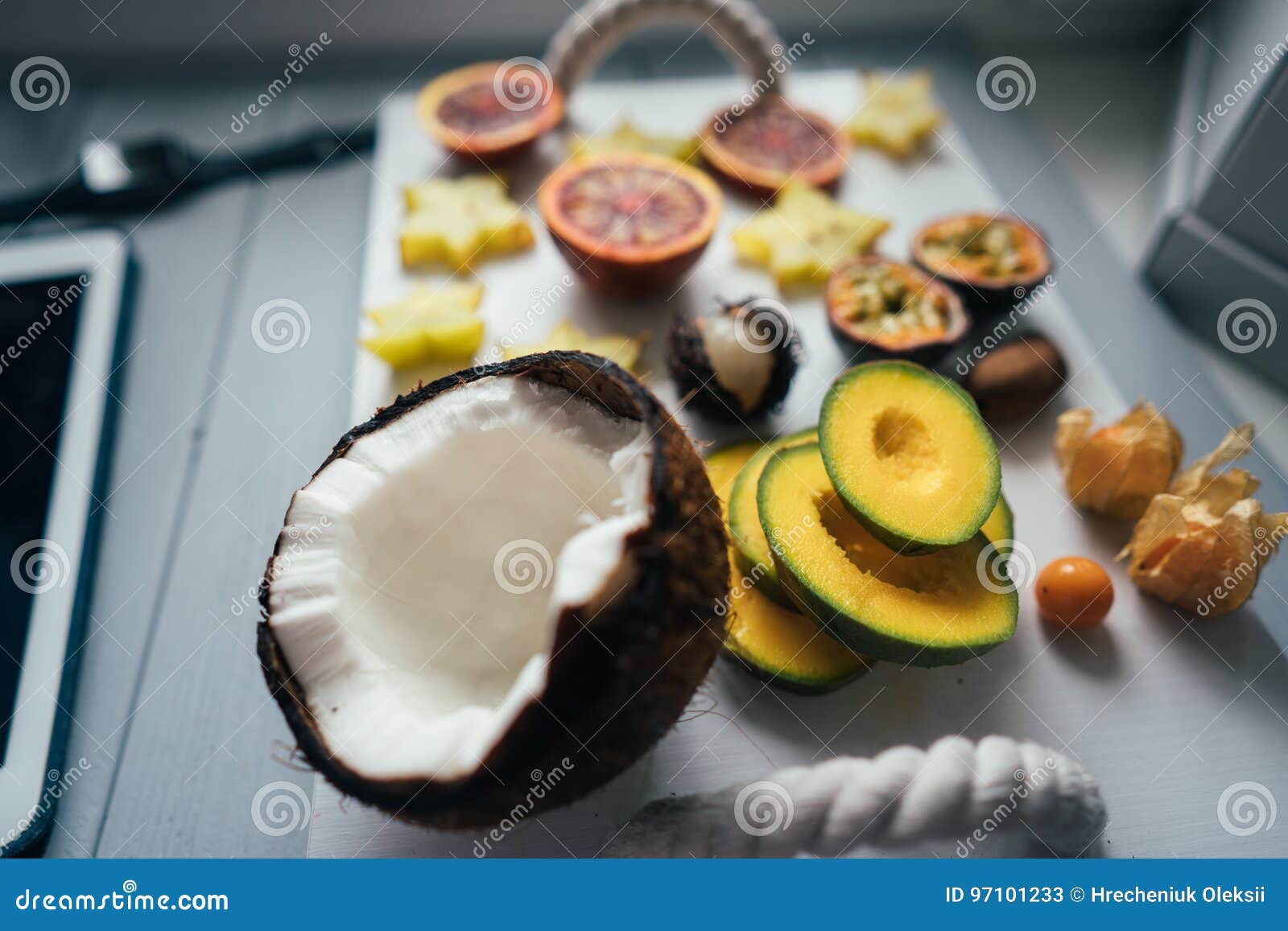 Exotic fruit platter. stock image. Image of delicious - 97101233