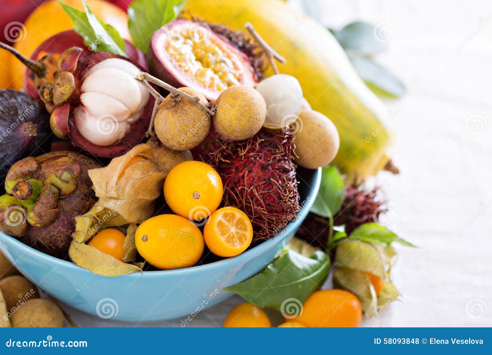 Exotic Fruits in a Blue Bowl Stock Photo - Image of diet, mixed: 58093848