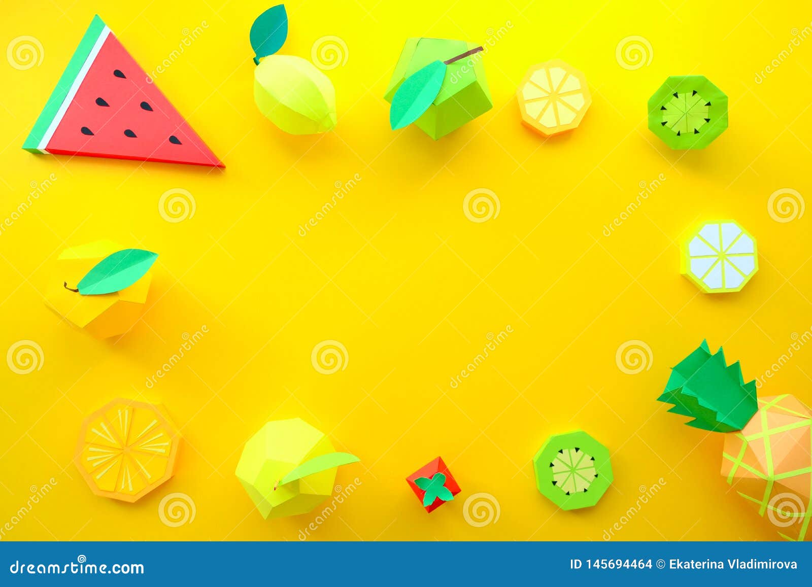 Exotic Fruits Made of Paper on Yellow Background Stock Photo - Image of ...