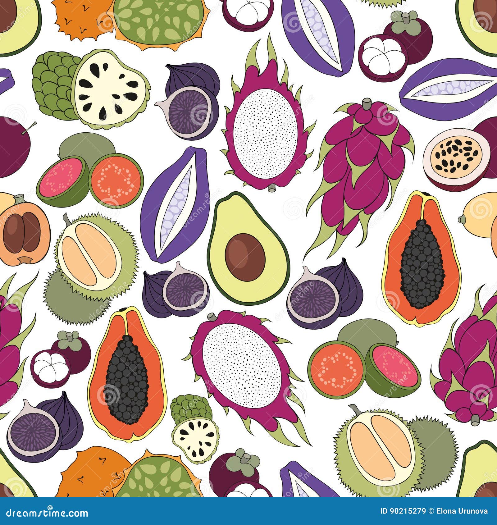 Exotic Fruits. Vector Seamless Pattern Stock Vector - Illustration of ...