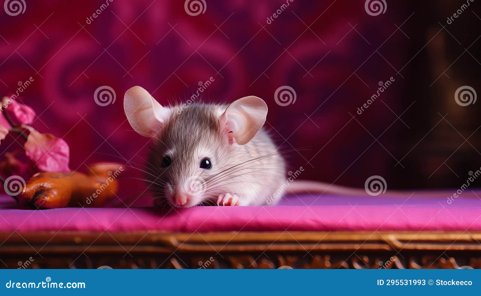 Exotic Grey Mouse on Pink Table: Baroque Animals in Soft-focus ...