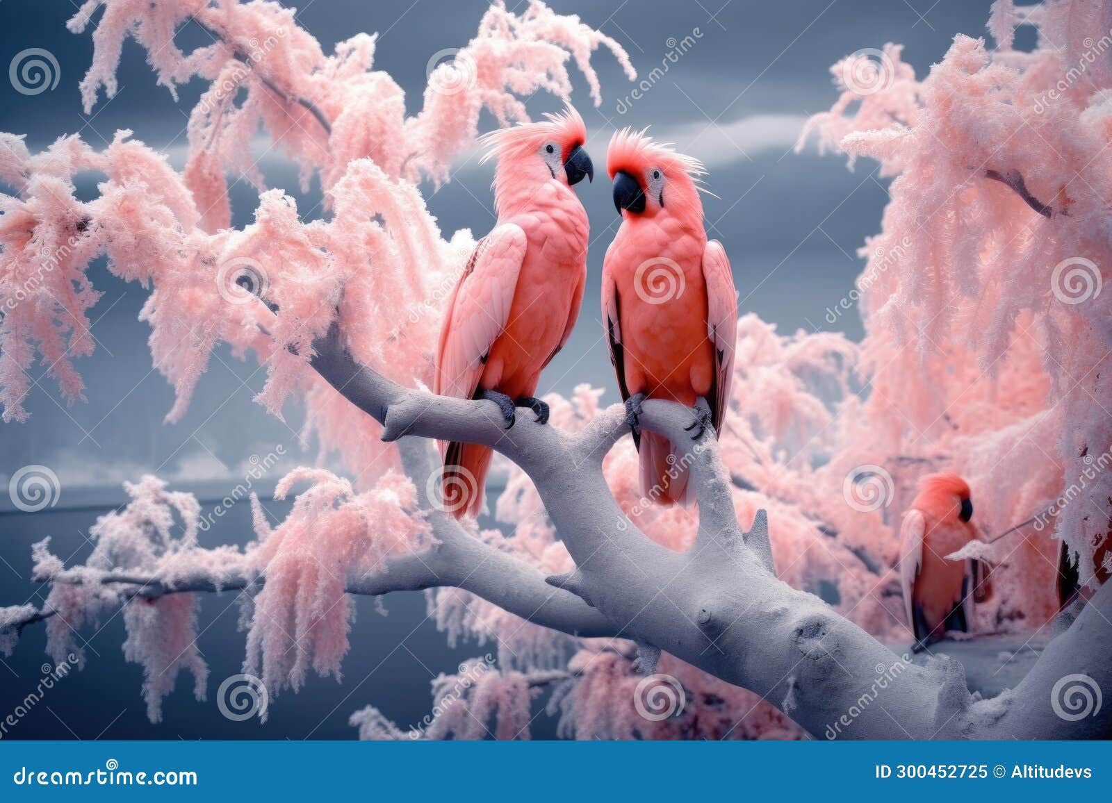 Exotic Jungle Birds Perched on a Tree, Captured in Infrared Stock Image ...